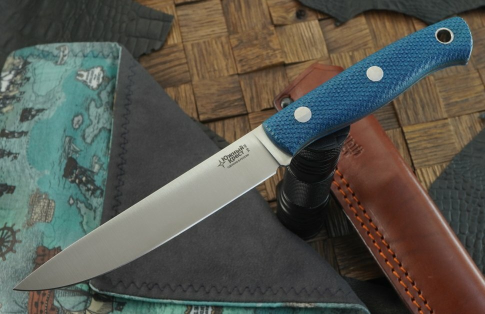 Нож Южный Крест Slender M, сталь VG-10, рукоять микарта кобальт, насечка