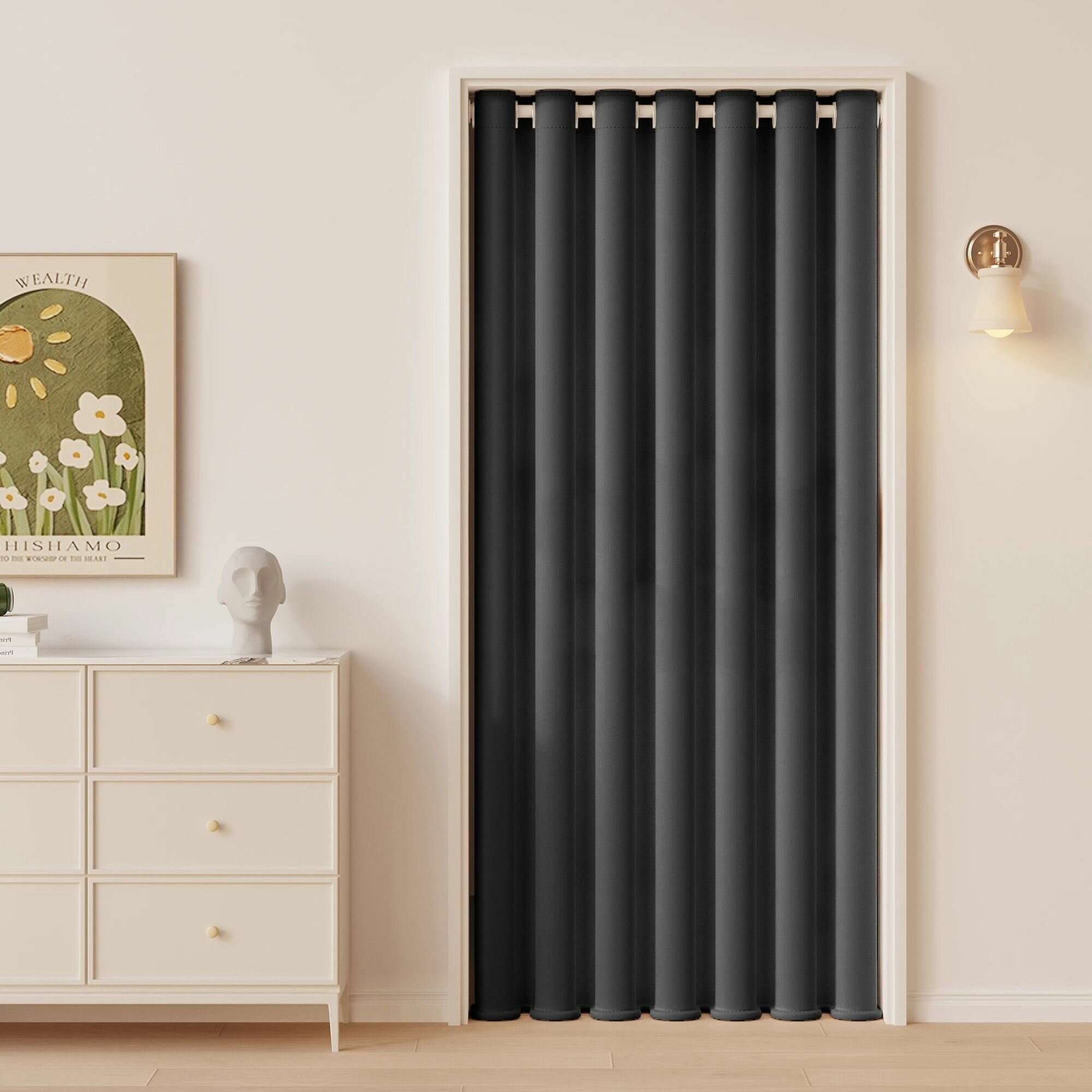 Дверь межкомнатная, Выдвижной стержень из нержавеющей стали, 100x150 см, Темно-серый, Для проёмов шириной 40-70 см