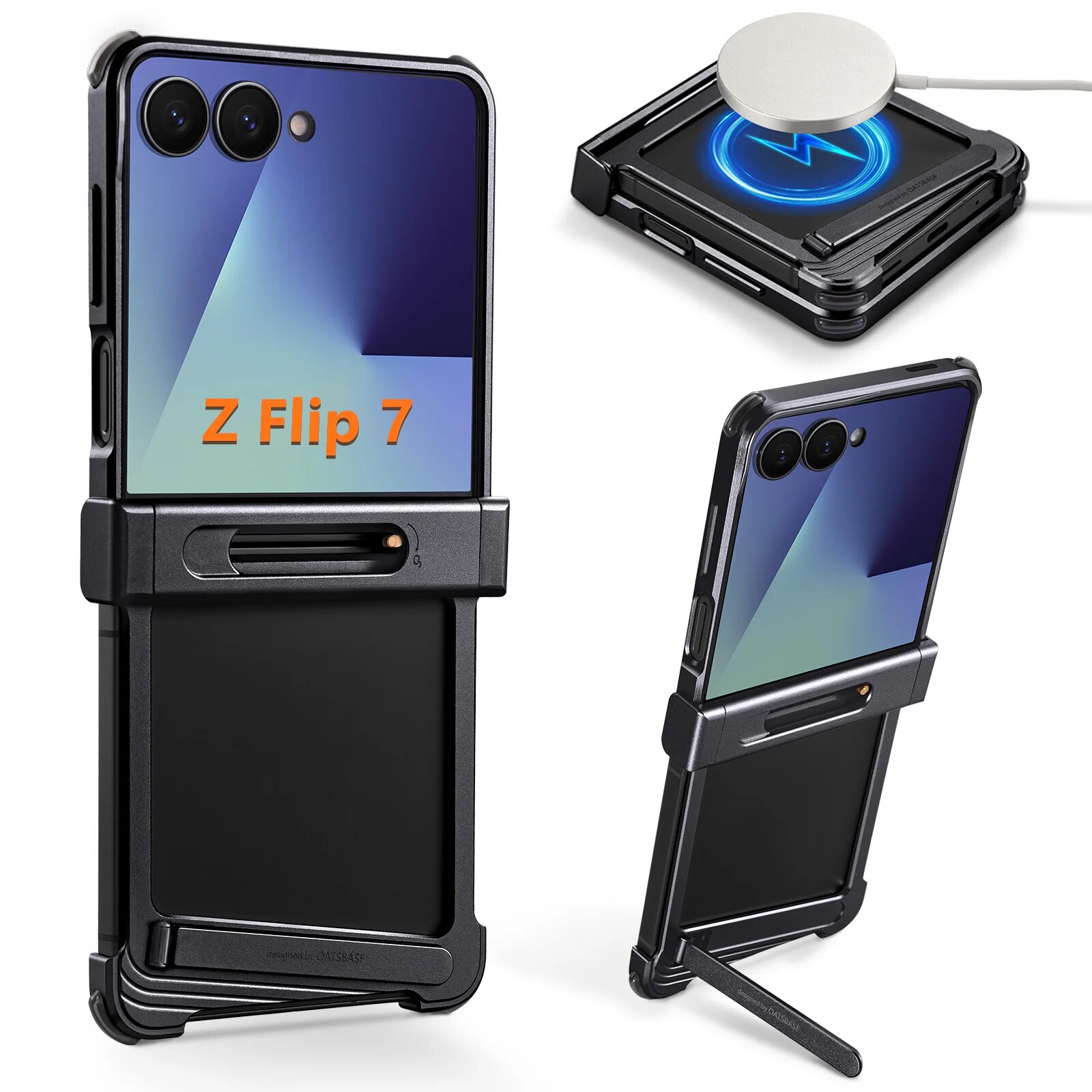 Oatsbasf для Samsung Galaxy Z Flip 7, тонкий чехол для телефона с регулируемой подставкой, противоударный защитный чехол-бампер, поддержка MagSafe