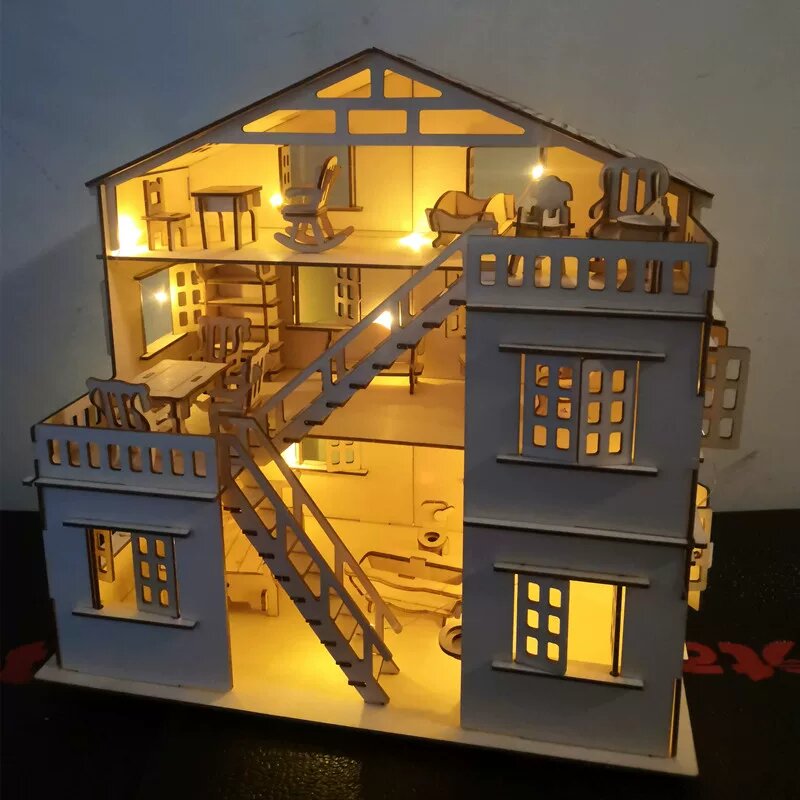 Деревянная модель дома DIY в абрикосовом цвете, ручная работа для детского декора