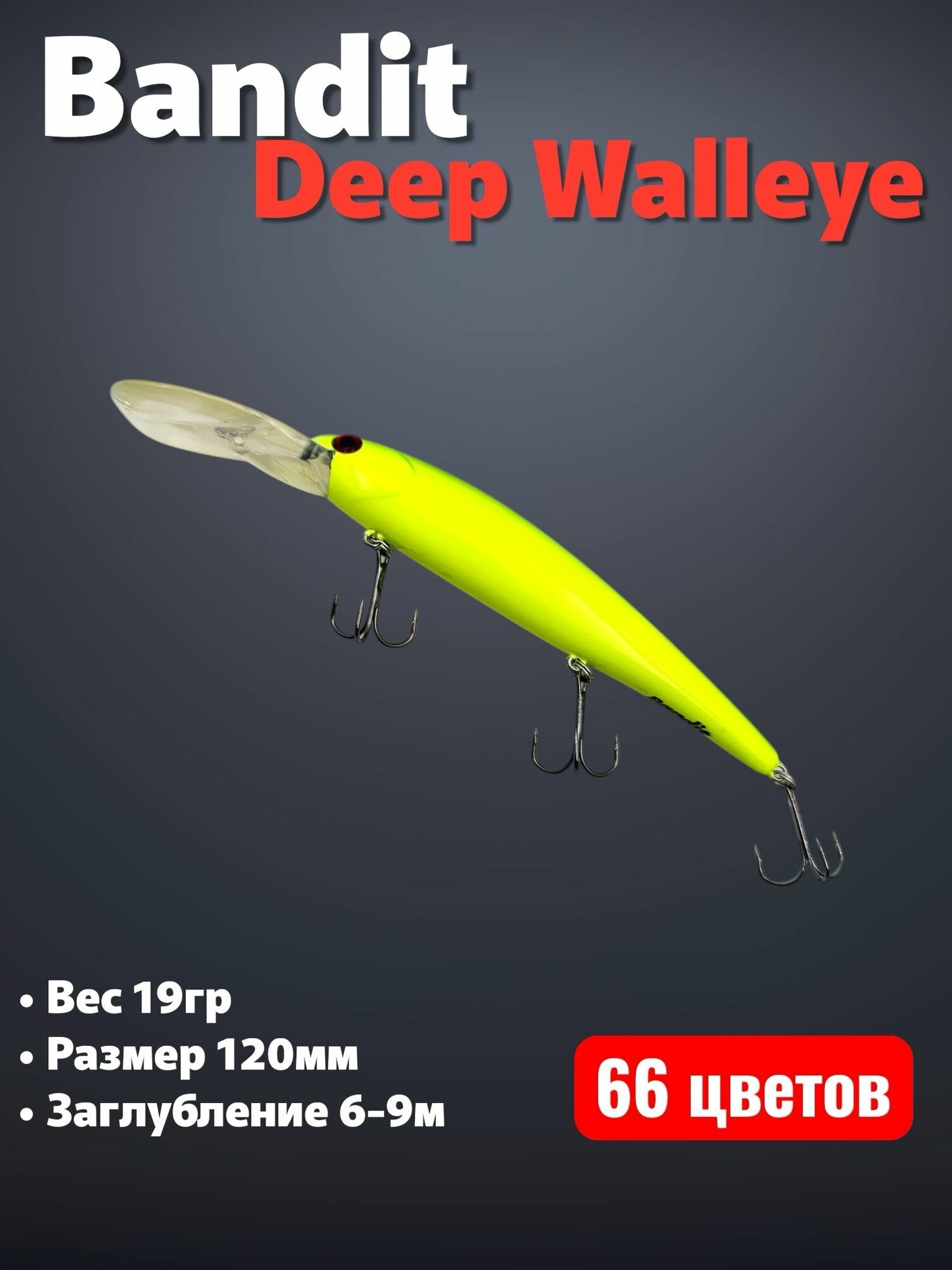 Воблер Bandit Deep Walleye 6-9м 120мм, воблер для троллинга