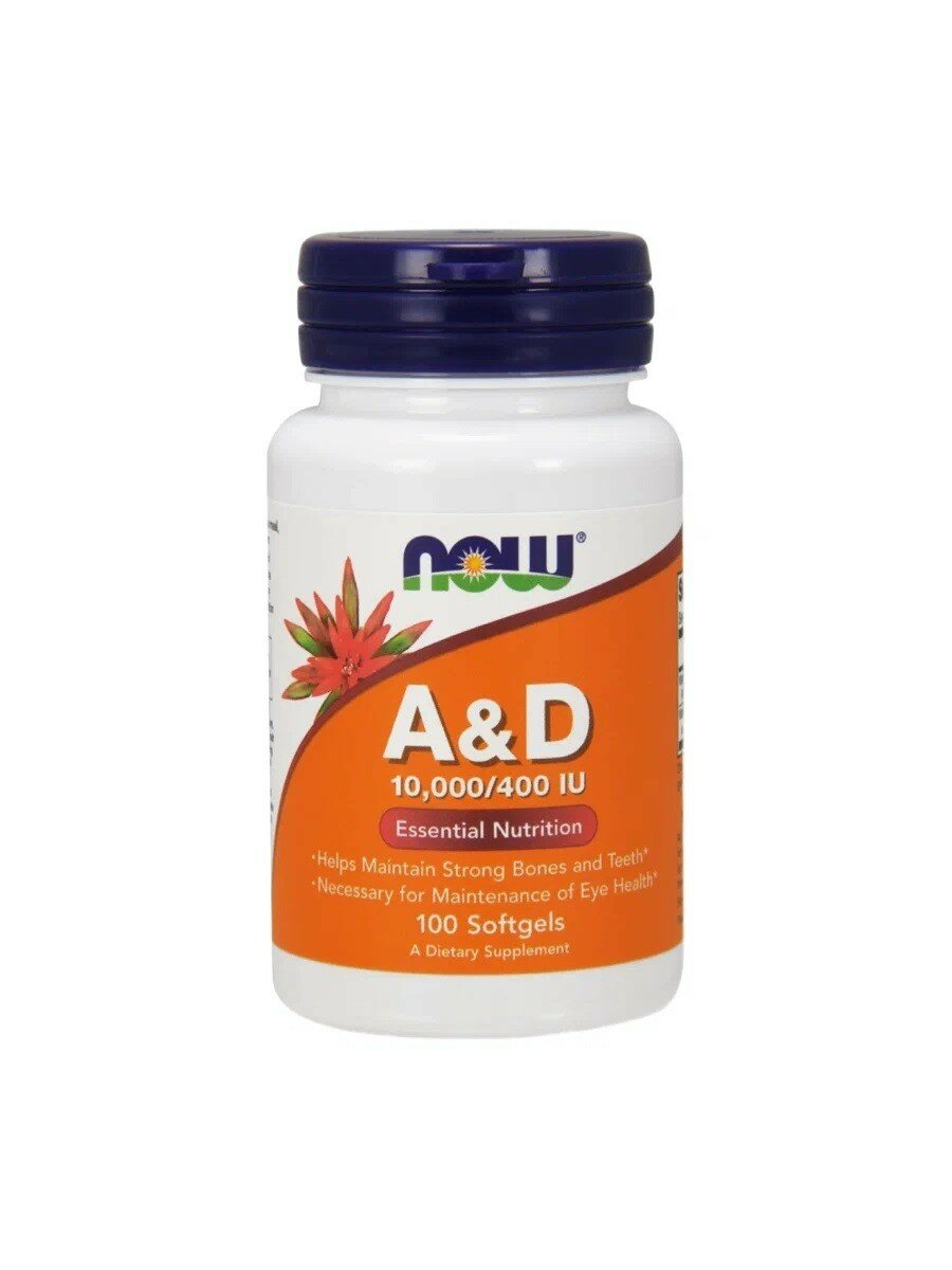 NOW Foods A / D 10.000/400 IU 100 гел. капсул, НАУ фудс Витамин А + Д