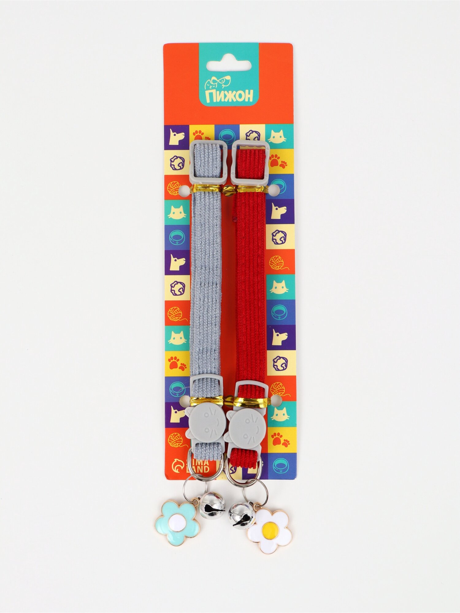 Набор ошейников для кошек, серый, красный