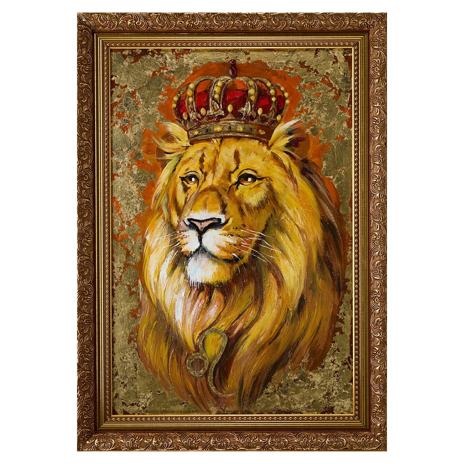 301492-Картина На Холсте."ЛЕВ"живопись. поталь. фактур. паста, поталь, янтарь 40*60 см