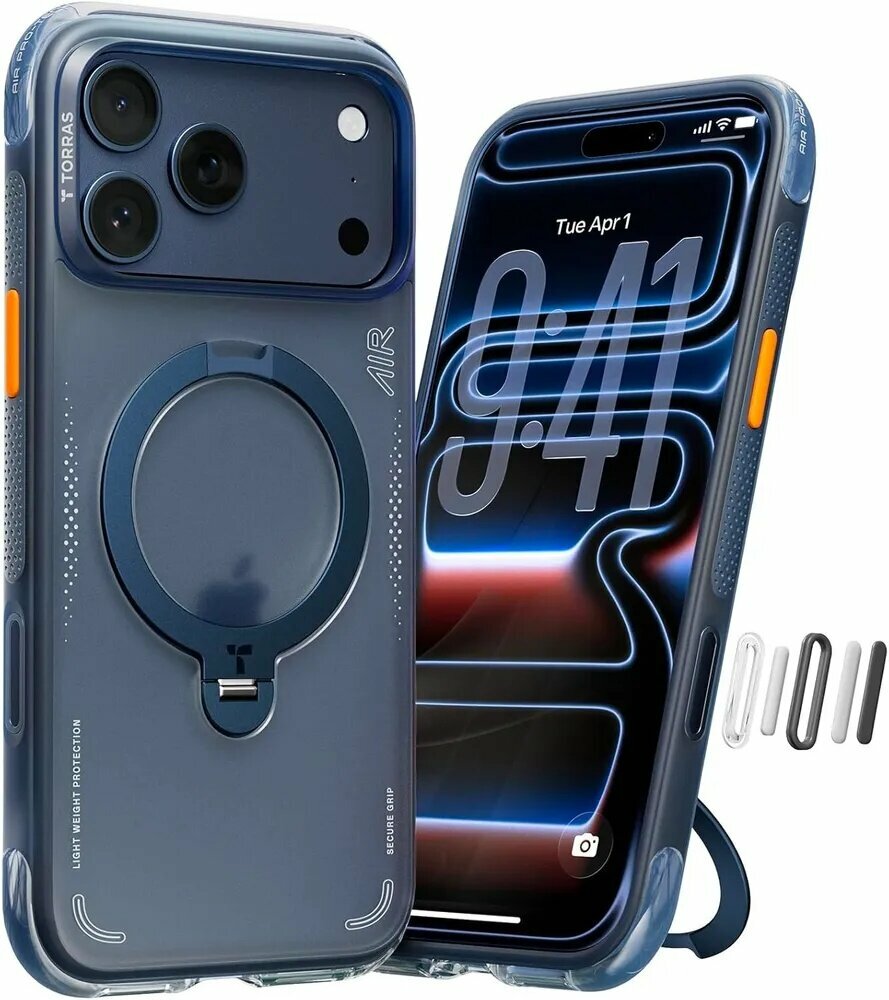 Чехол TORRAS Ostand Q3 Air для iPhone 17 Pro Max с магнитным держателем на 360 градусов, совместимый с MagSafe, с управлением камерой, ударопрочный, 6,9 дюйма