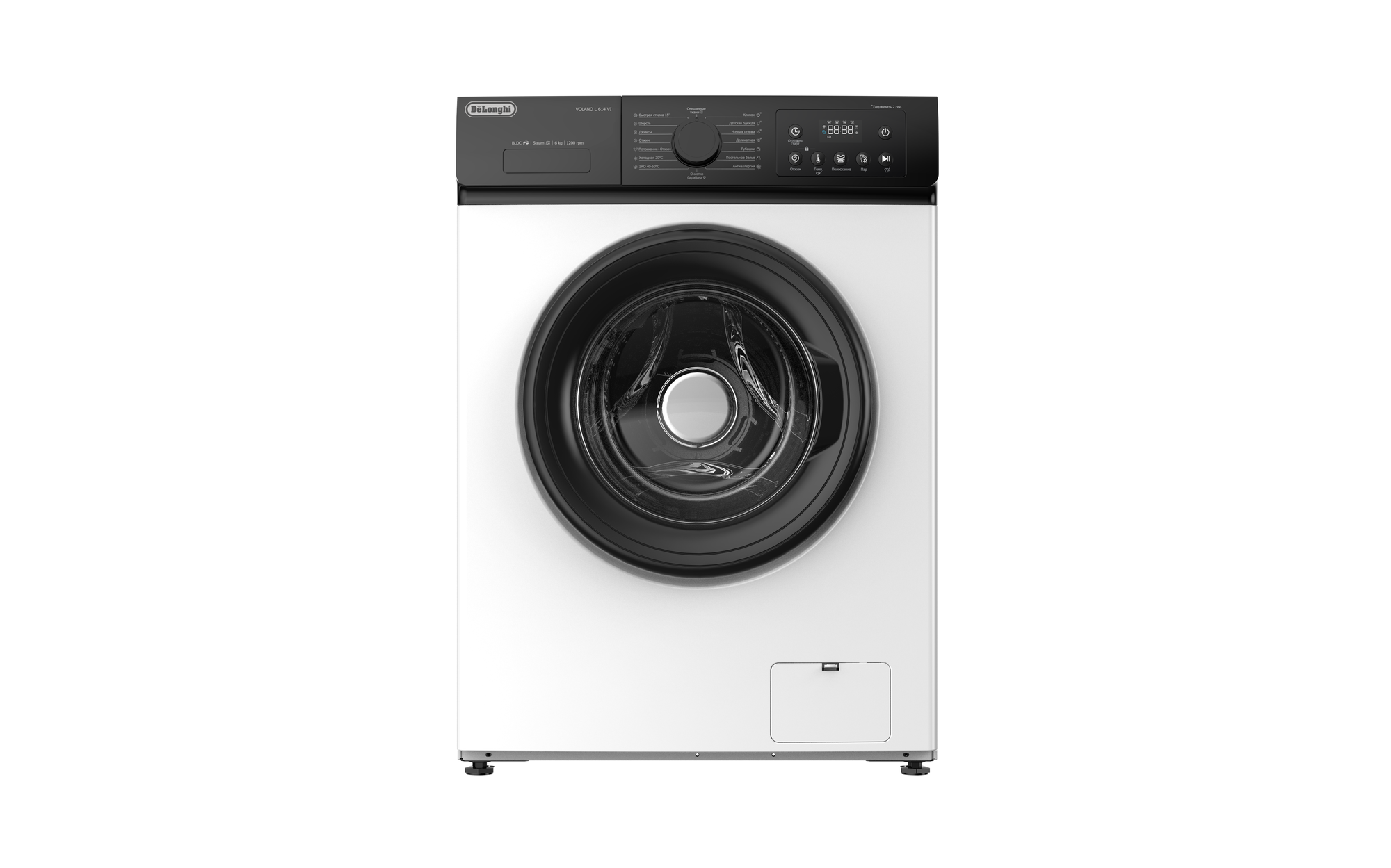 Стиральная машина автомат DeLonghi VOLANO L 614 VI 2026, узкая, загрузка 6 кг, функция пара, инвертор, Регулировка ножек