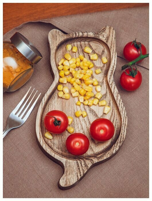 Деревянная тарелка для подачи блюд «Кошка» DrevMade, темный ясень, DrevMade