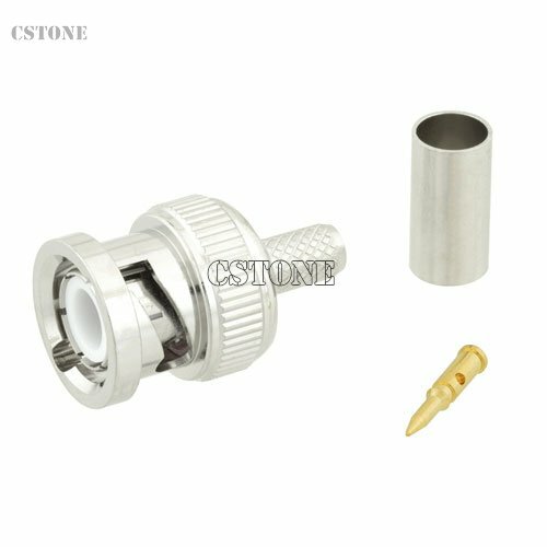 BNC штыревой (штекер) разъём для RG142, RG55 кабель, обжим/пайка, с никелевым покрытием латунь корпус, длина 0.929 в