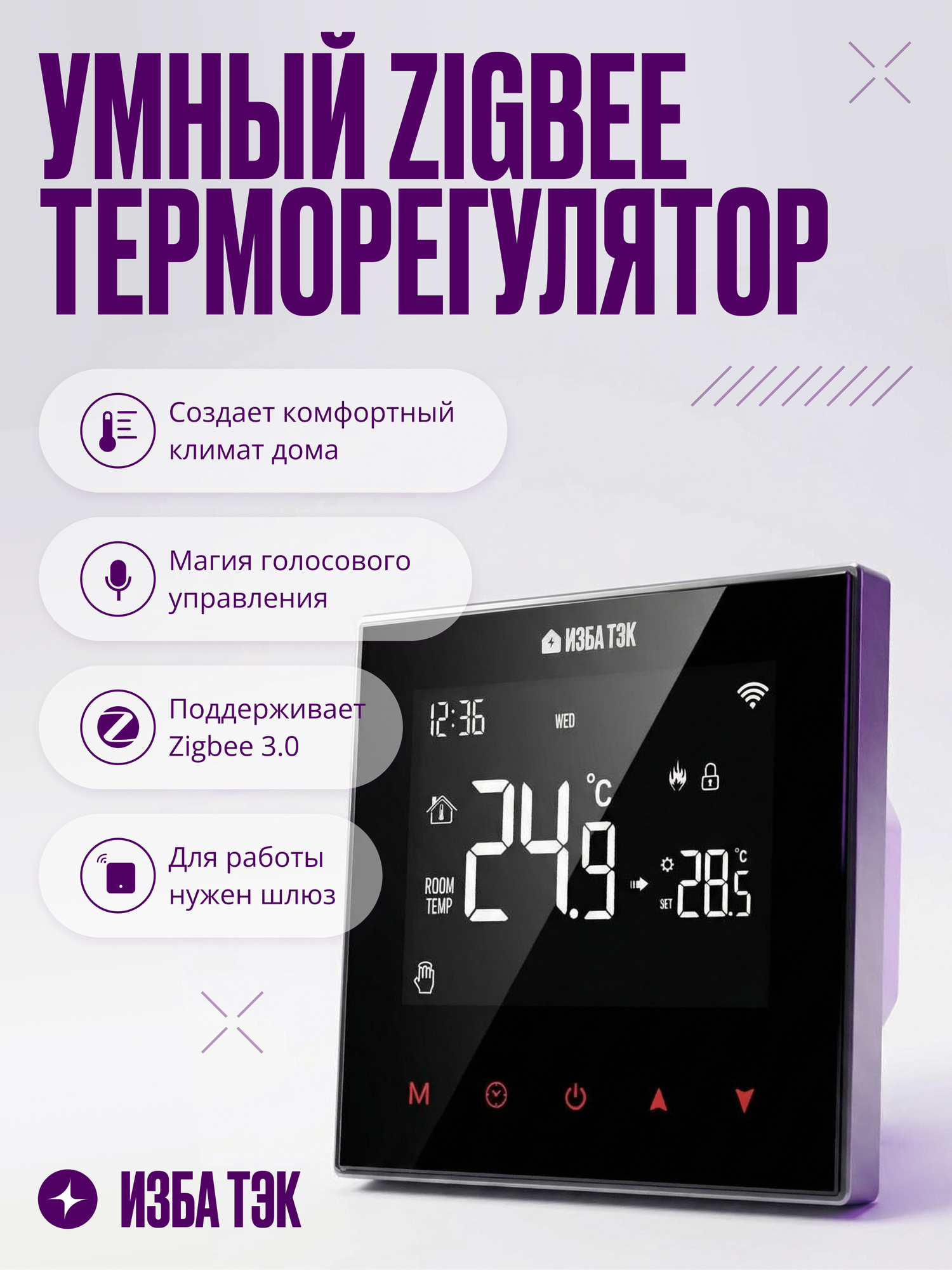 Умный терморегулятор для теплого пола, сенсорный термостат на 16А, с ЖК экраном, контроллер температур с Zigbee