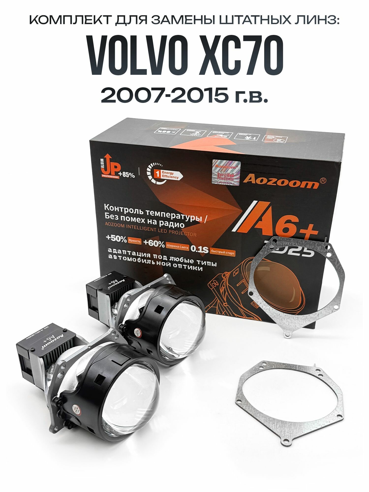 Светодиодные билед модули Аозум А6+ 2025 на Volvo XC70 2007-2015 / Линзы bi-led A6+ для Вольво XC70