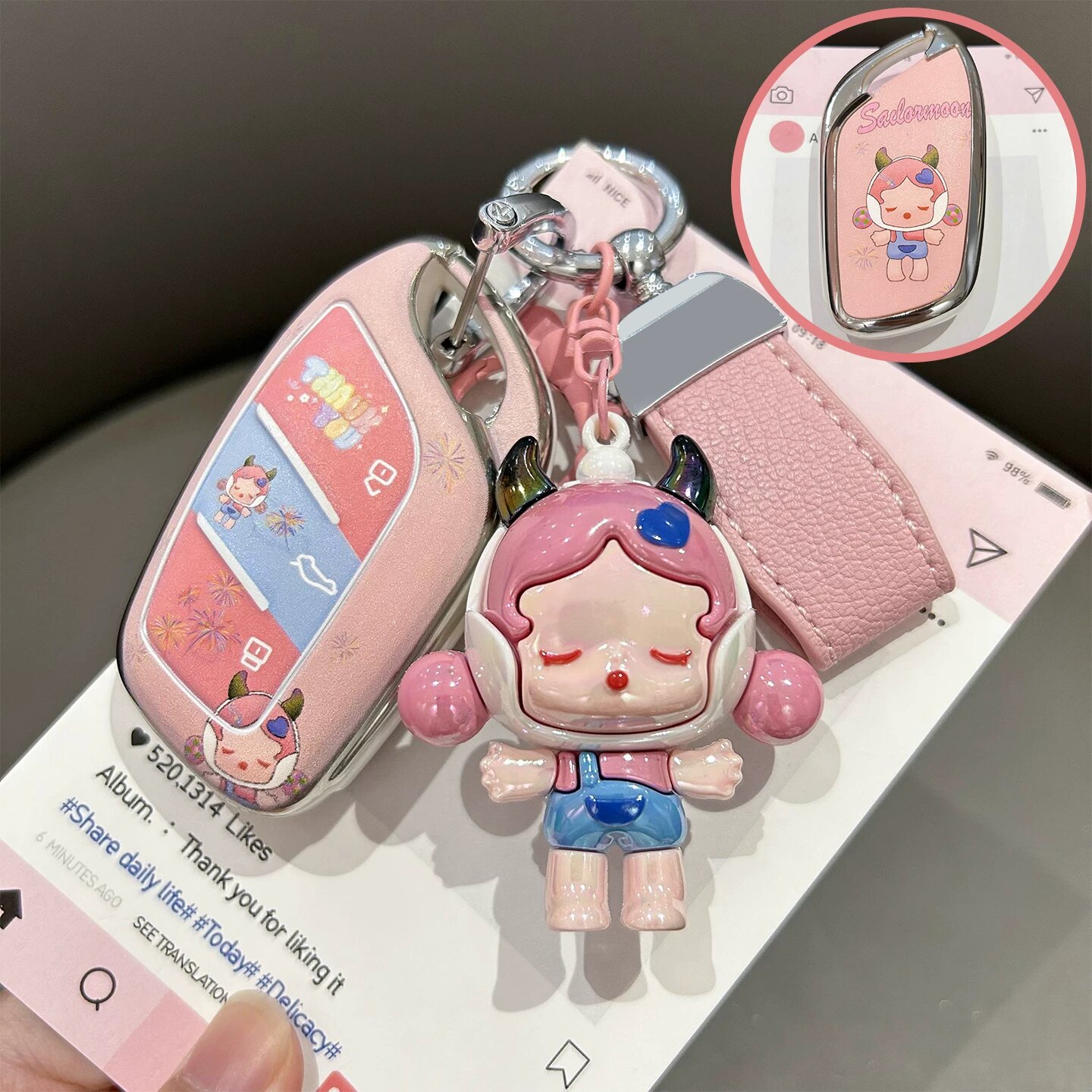 Ключница C Style Sleep Girl для MG5 2026 модели с короткой розовой тканью и подвеской Sleep Girl, универсальная