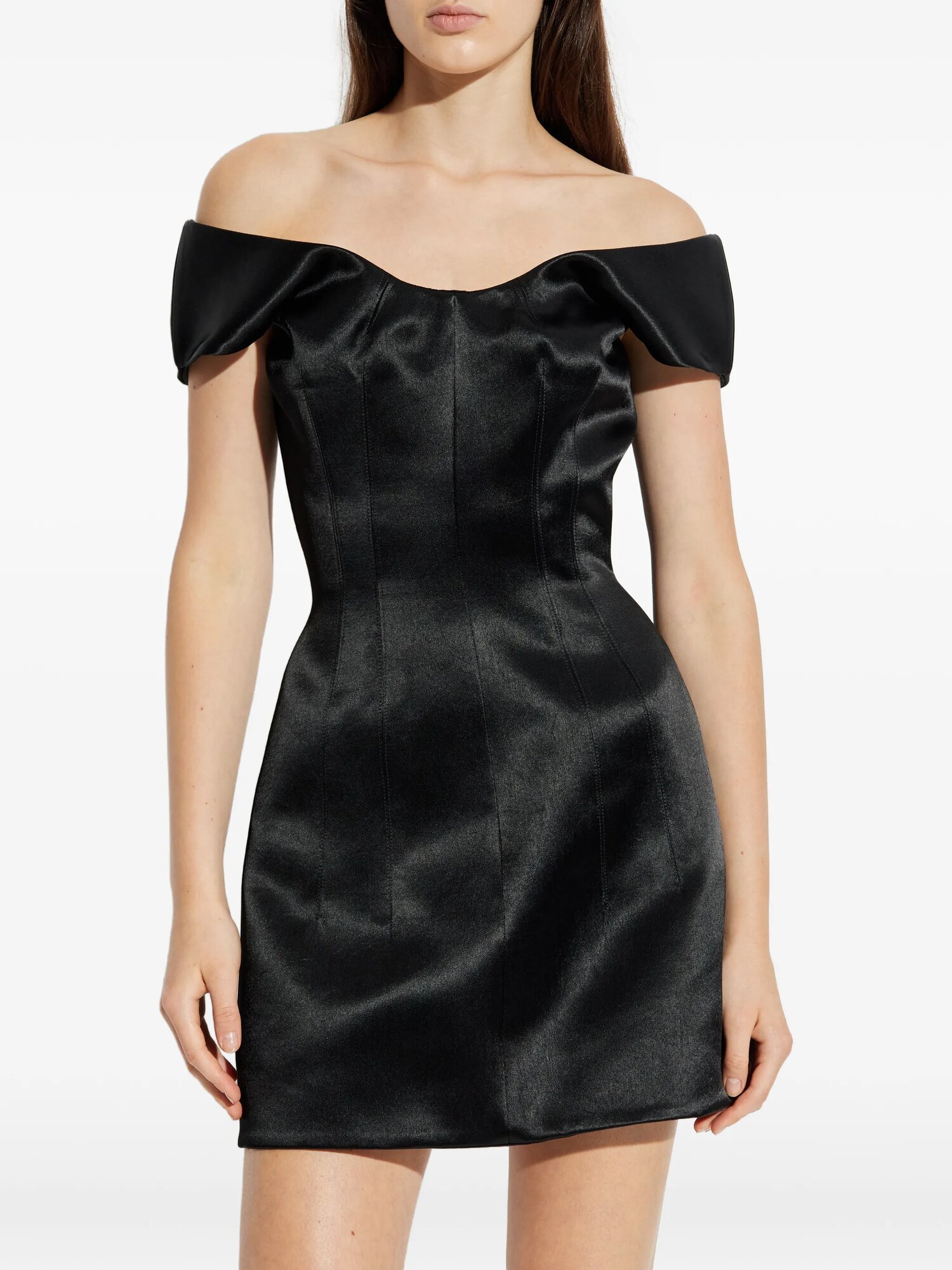 Платье Alexander McQueen Off-shoulder mini dress, размер 40, black/black — фото 1