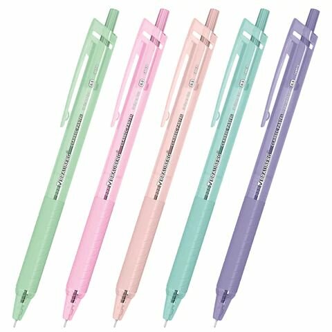 12 шт. Ручки шариковые автоматические с грипом BRAUBERG "CLASSIC PASTEL", синие, набор 5 ШТ, пишущий узел 0,5 мм, линия письма 0,35 мм, 144470