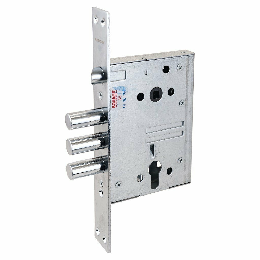 Замок врезной Просам ЗВ 4-3/85К, 9702, цилиндровый, межосевое расстояние 85 мм, серебристый, 6 ключей в комплекте