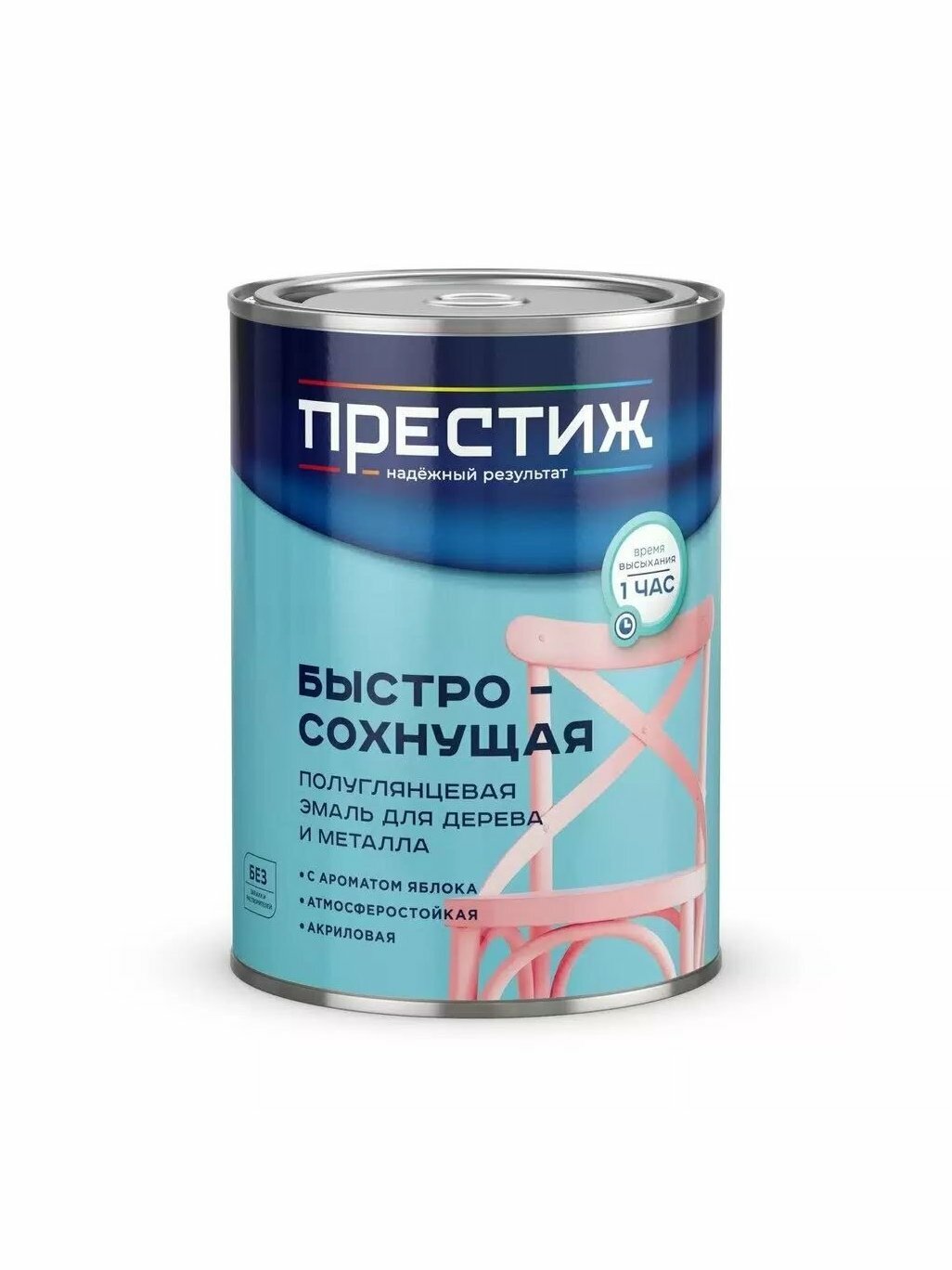 Эмаль акриловая Престиж желтая полуглянцевая 0.9 кг, быстросохнущая краска с ароматом яблока для дерева и металла, универсальная.