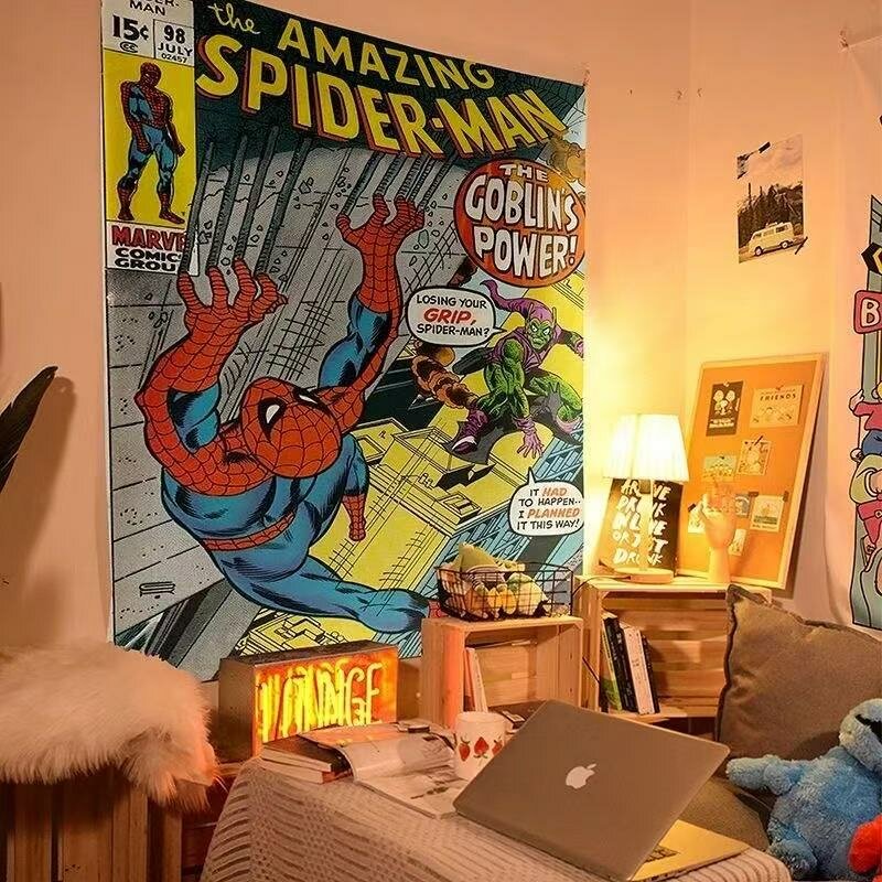 Брезентовый подвесной коврик Marvel с изображением Человека-паука, Настенный декор для детской комнаты, мультяшный Человек-паук, фоновая ткань, гобелен, домашний Настенный декор, P3, 200x150cm