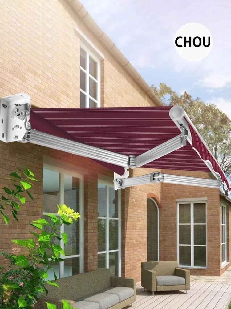 Козырек над крыльцом, Маркиза локтевая (навес) выдвижная для террас и веранд Ручной привод, Удлинитель 1м