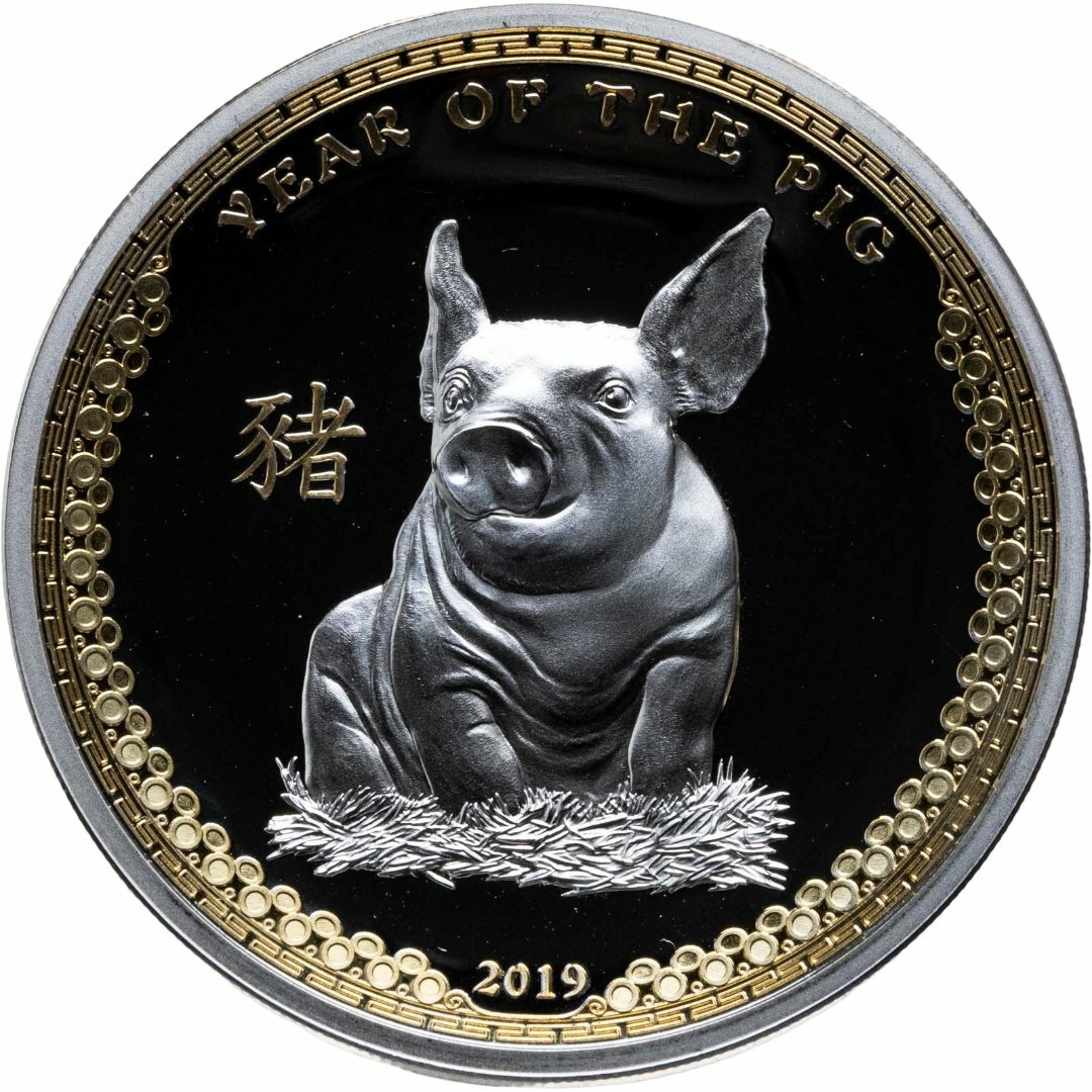 Палау 5 долларов 2019 "Год свиньи", Серебро 999, в сохранности Proof