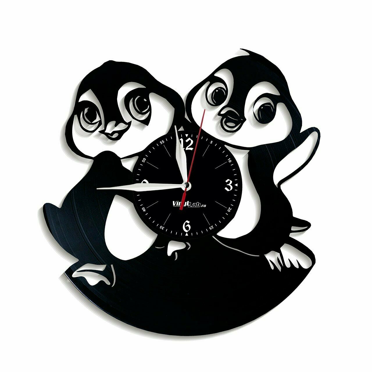 Часы из виниловой пластинки (c) VinylLab Пингвины, диаметр 30 см