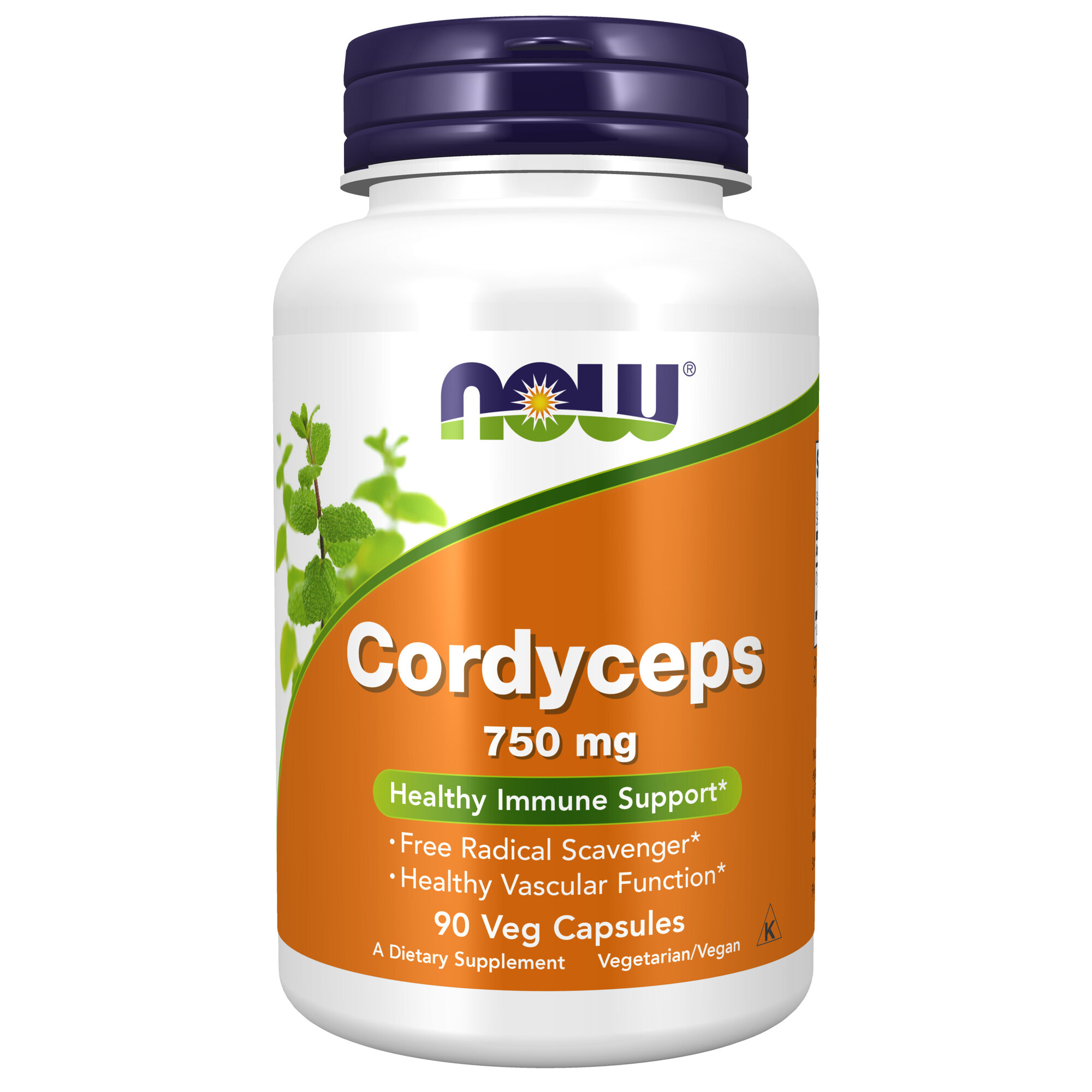 Кордицепс, Мицелий грибов, NOW Cordyceps 750mg, 90 растительных капсул, для сердца и сосудов, для печени