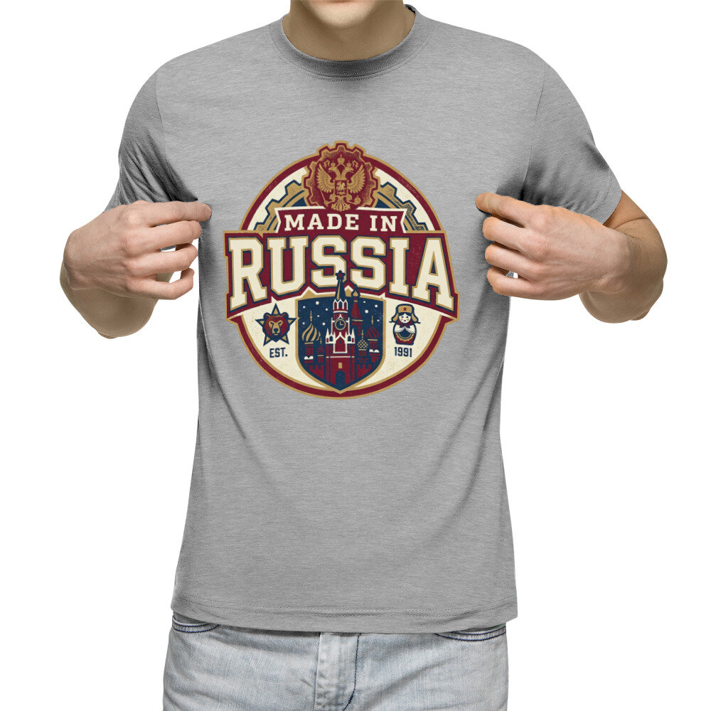 Мужская футболка «made in Russia» (серый меланж, L)