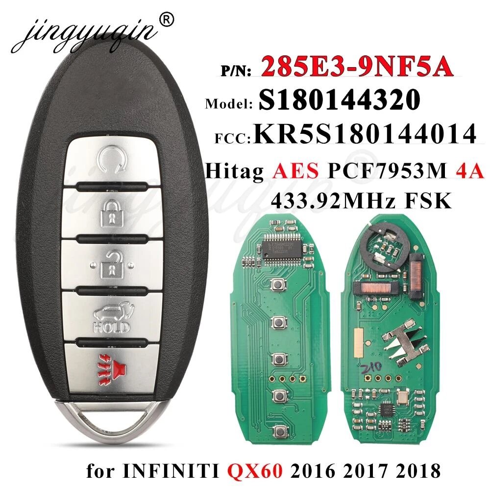 285E3-9NF5A автомобильный ключ с дистанционным управлением для Infiniti QX60 2016 2017 2018 4A 433 МГц бесключевая карта KR5S 180144014 С 180144320