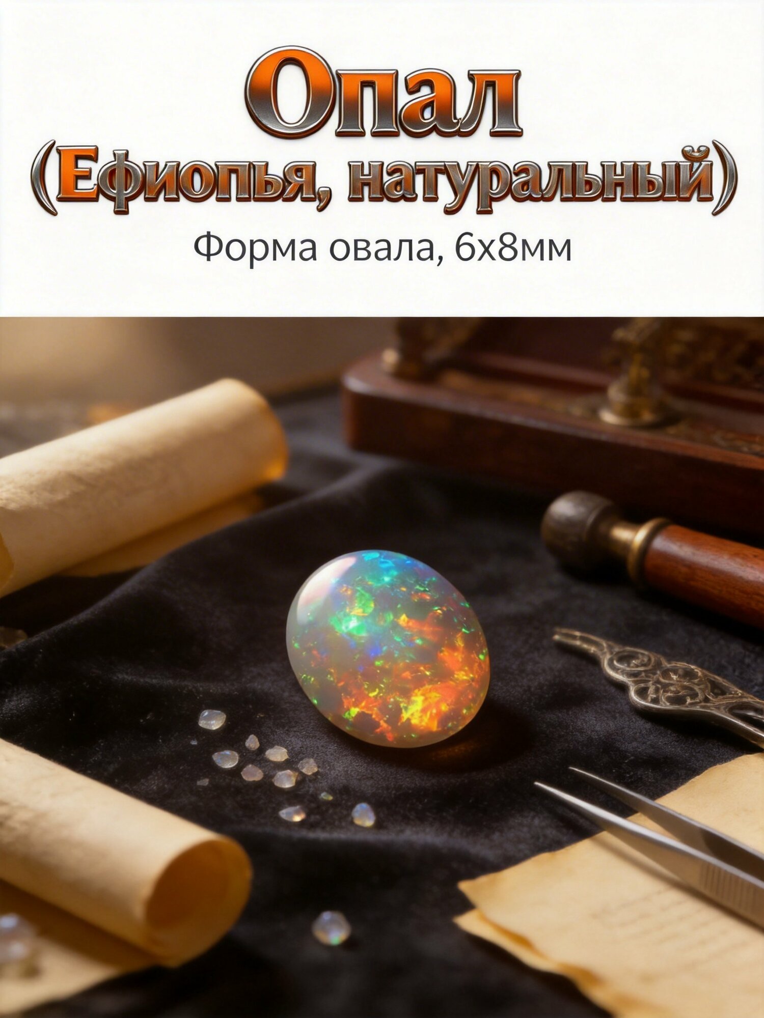 Опал Эфиопия натуральный, овальная форма 6х8мм для ювелирных украшений и коллекции