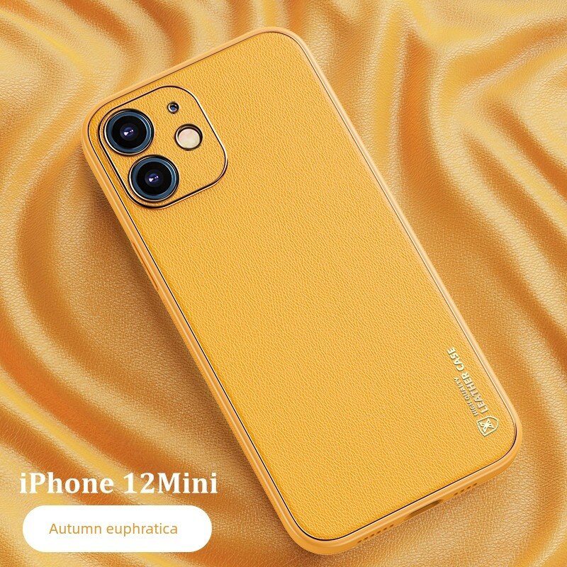 Чехол для iPhone 12 Mini из натуральной кожи с матовой текстурой и цветом осенний вяз, включает 9D закаленное стекло