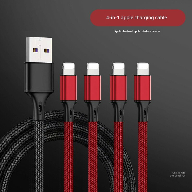 Кабель 4-в-1 USB-C к Lightning с 4 портами для iPhone, длина 2 м, черно-красный цвет