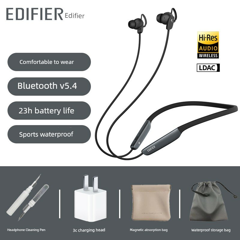 Edifier W280NB PRO Беспроводные наушники-шейные в темно-черном цвете для спорта, влагозащищенные, Bluetooth для игр