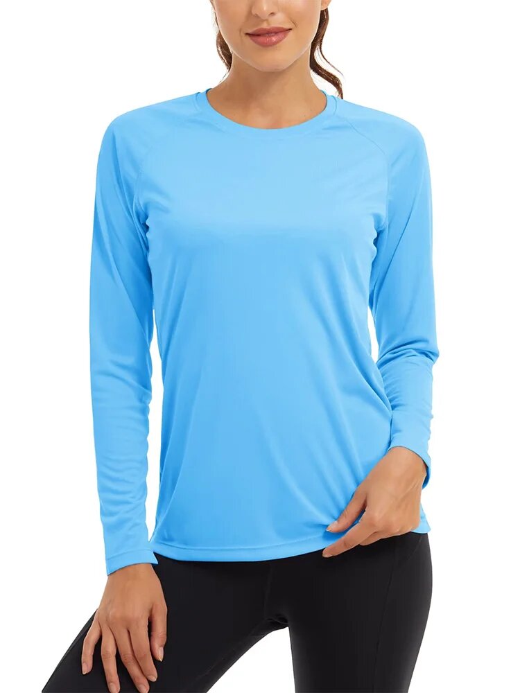 Женская футболка с длинным рукавом голубая, UPF 50+, CN 2XL (US XL)