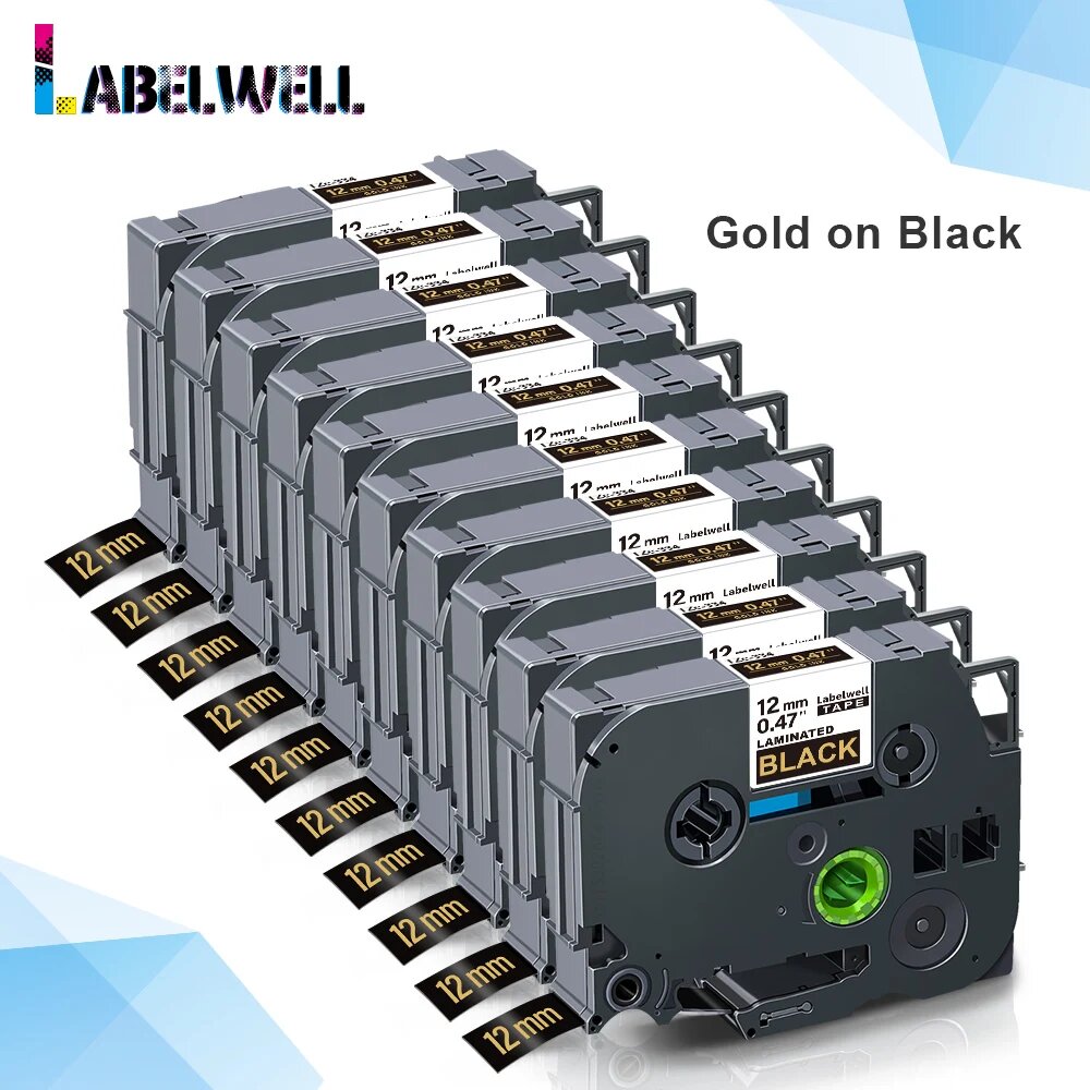 Лента для этикеток Labelwell 12 мм, 10 шт, Gold on Black