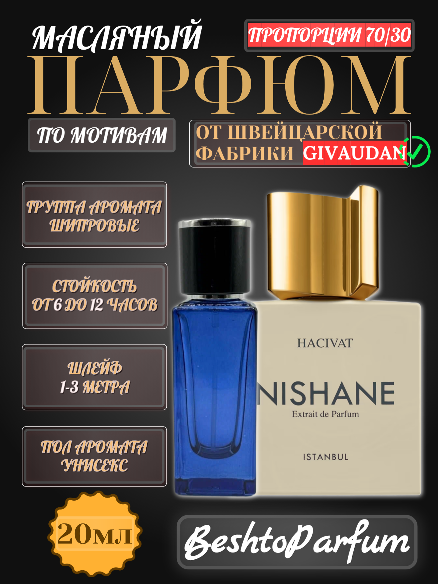 Масляные духи по мотивам Nishane Hacivat — стойкий свежий фруктово-древесный шипровый аромат унисекс / 20мл