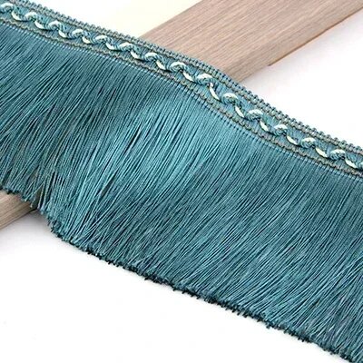 Meetee Кружевная бахрома с кисточками 13 см 100% хлопок 5Meters, LakeBlue