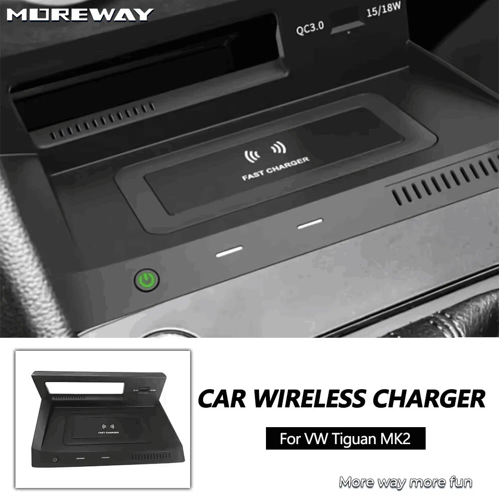 Беспроводное зарядное устройство Moreway 15W для Volkswagen Tiguan MK2 2017-2022, быстрая зарядка, держатель для телефона, аксессуары для салона
