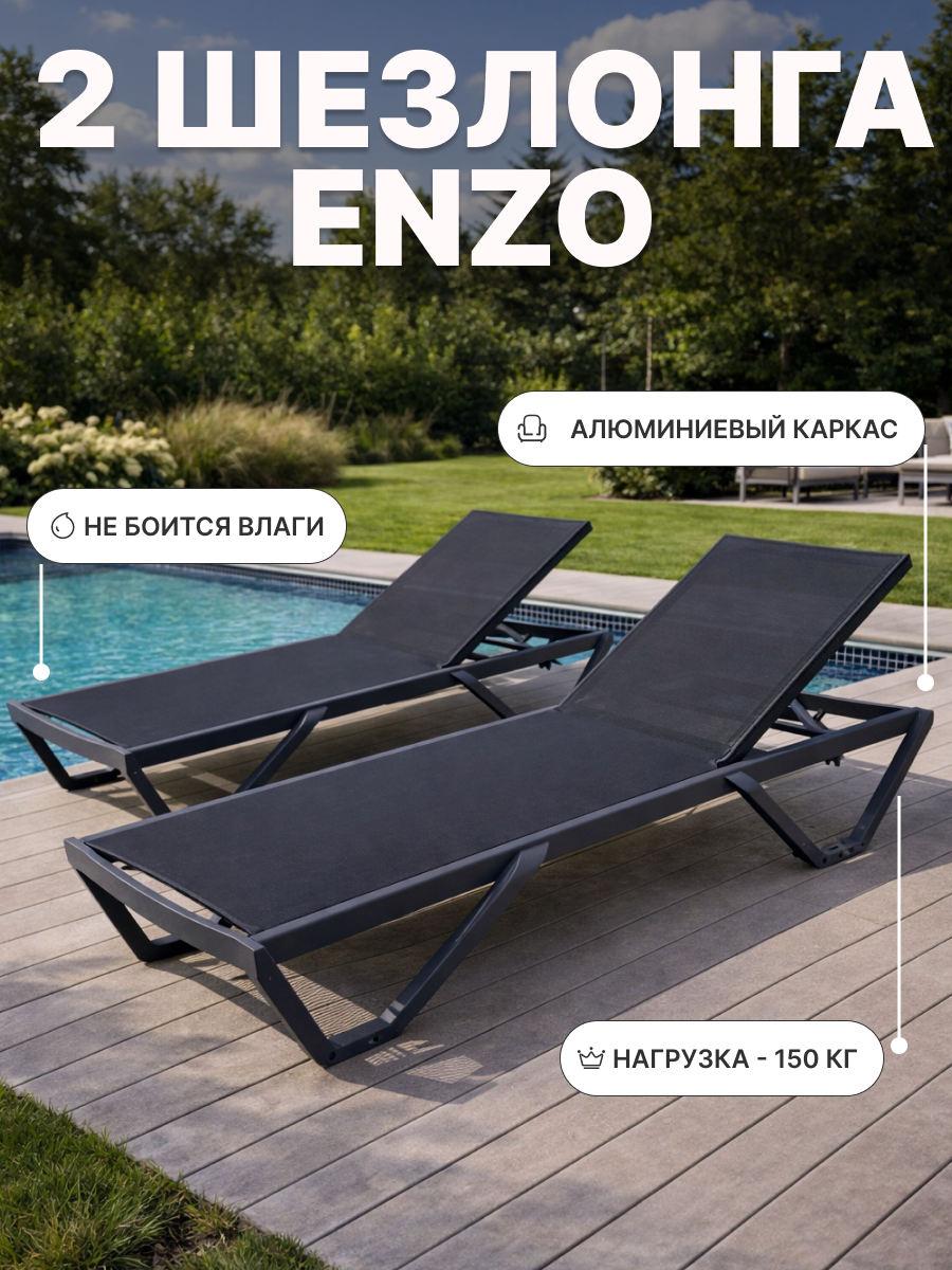 Комплект садовых шезлонгов ENZO на алюминиевом каркасе с регулируемой спинкой, черные (2 шт.)