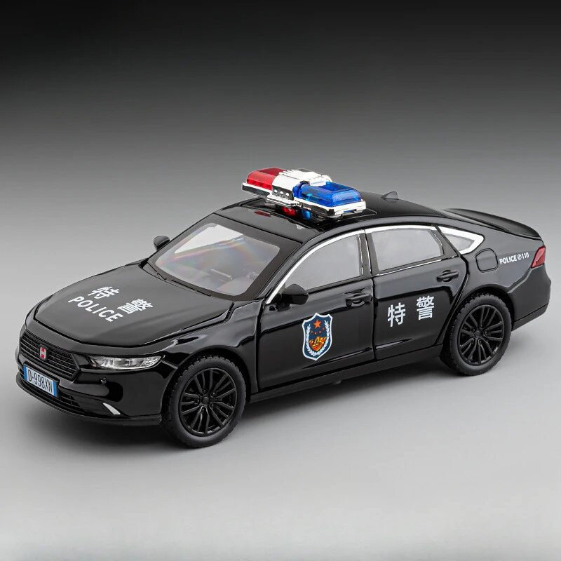 1/32 Honda Accord полицейская Игрушечная модель автомобиля, литые под давлением металлические музыкальные аксессуары, открывающиеся задние двери, автомобили для мальчиков, праздничные подарки