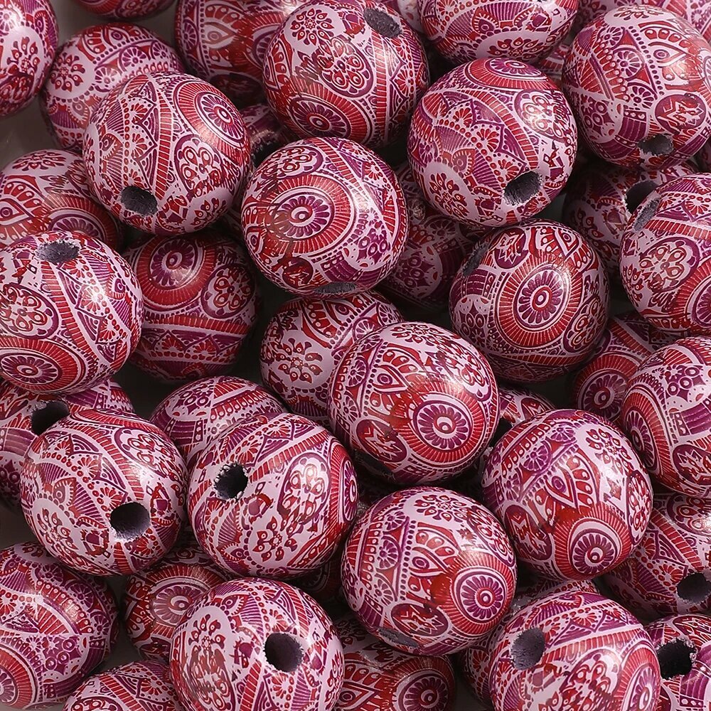 Деревянные бусины 16 мм, бохо, бордовый, 10 шт.