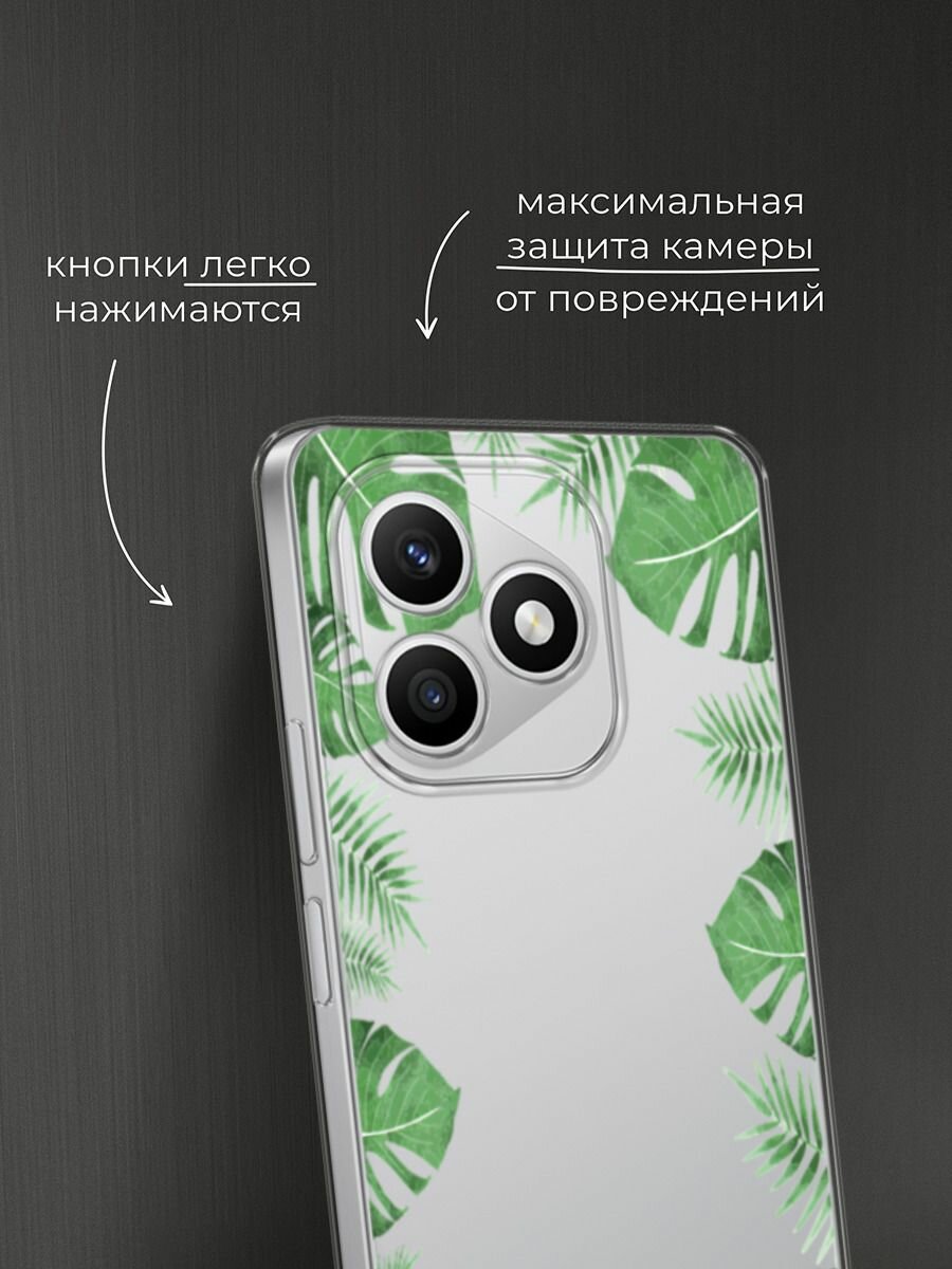 Чехол на Honor X8d / Хонор X8d с принтом Листья папоротника рамка, прозрачный — фото 1