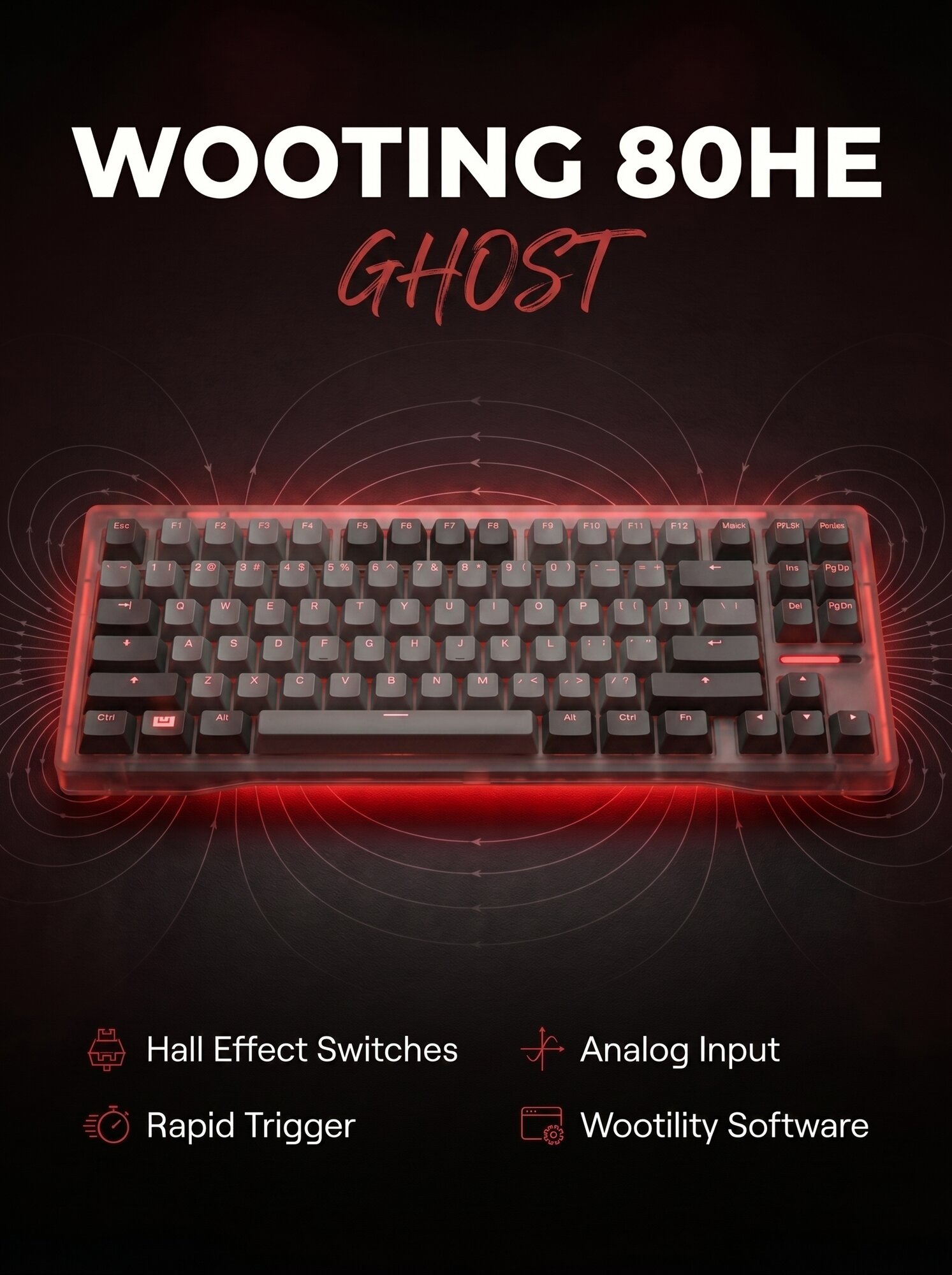 Игровая клавиатура Wooting 80HE Ghost ANSI раскладка RGB магнитная