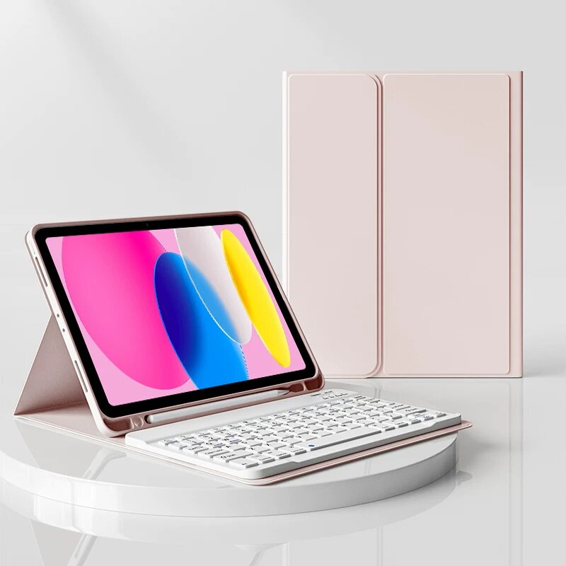 IPad Pro 11-дюймовый 2025 магнитная разборная клавиатура и кожаный чехол с отделением для ручки розовый