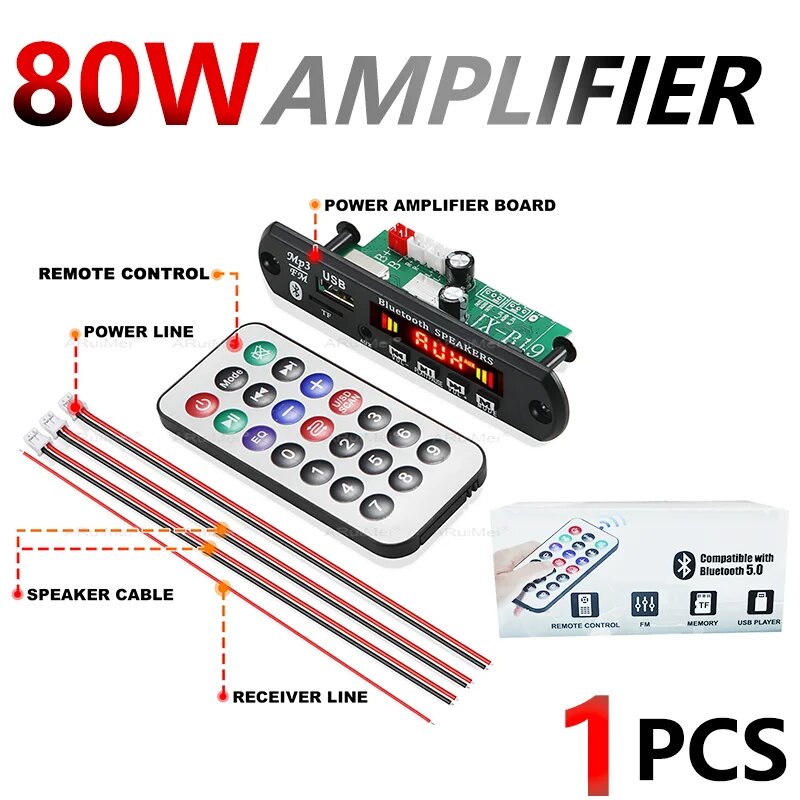 80W Bluetooth усилитель с пультом, 1PCS