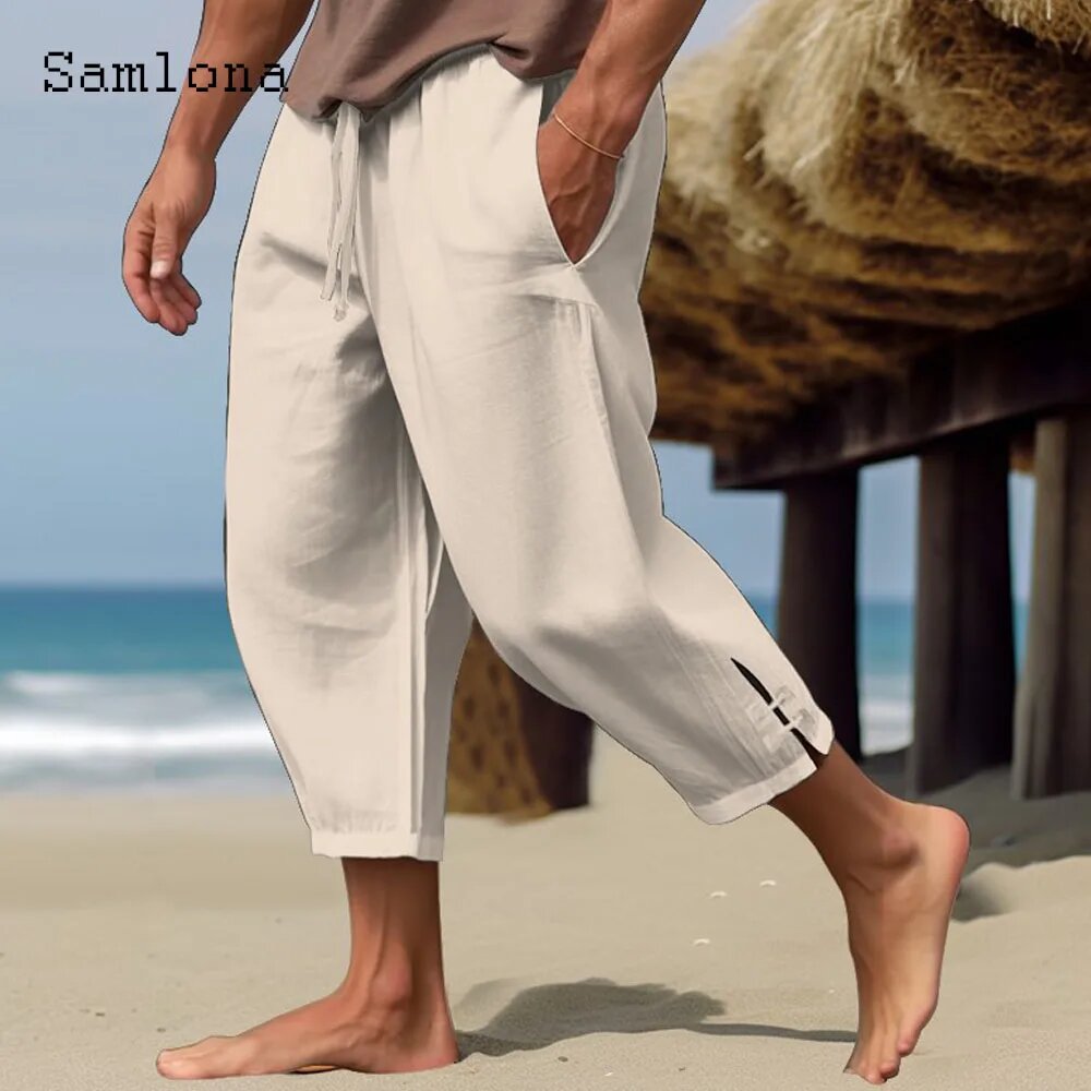 Мужские льняные брюки Samlona, цвет: Khaki 1