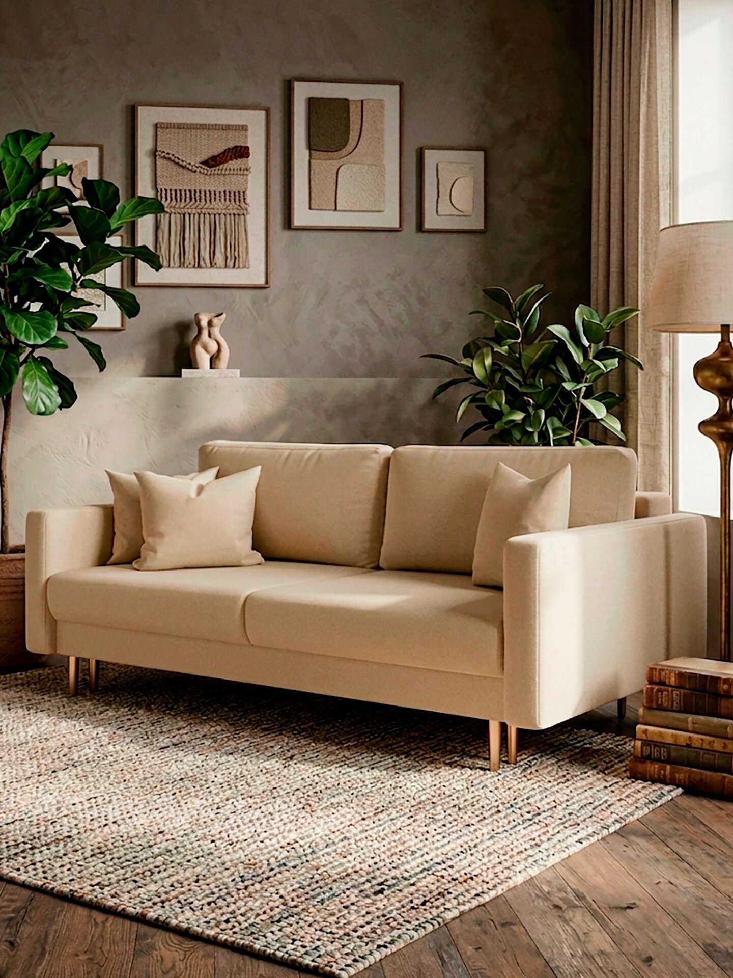 Диван Астро Лайт Velutto 02 NOW 230x110x90 см, бежевый Велютто, еврокнижка Фиеста