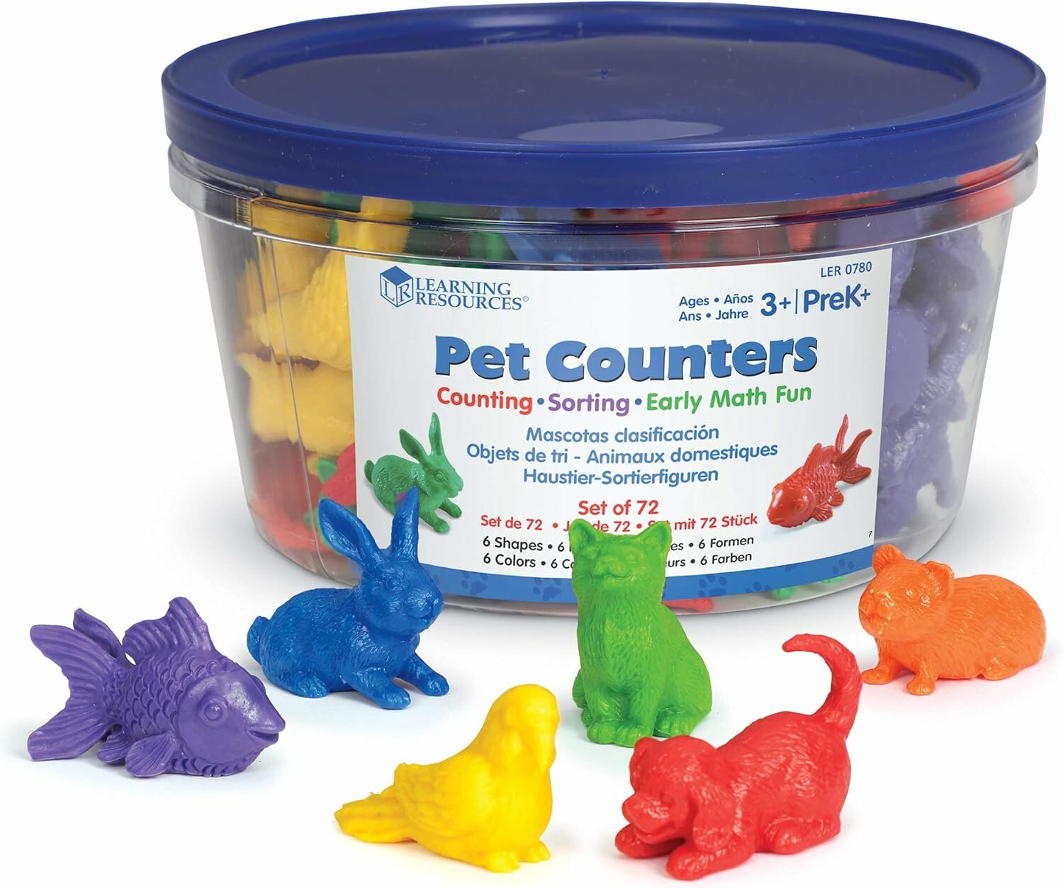 Развивающая игрушка Learning Resources - Набор для изучения счета и сортировки цветов Pet Counters "Домашние животные", 72 эл. - LER0780