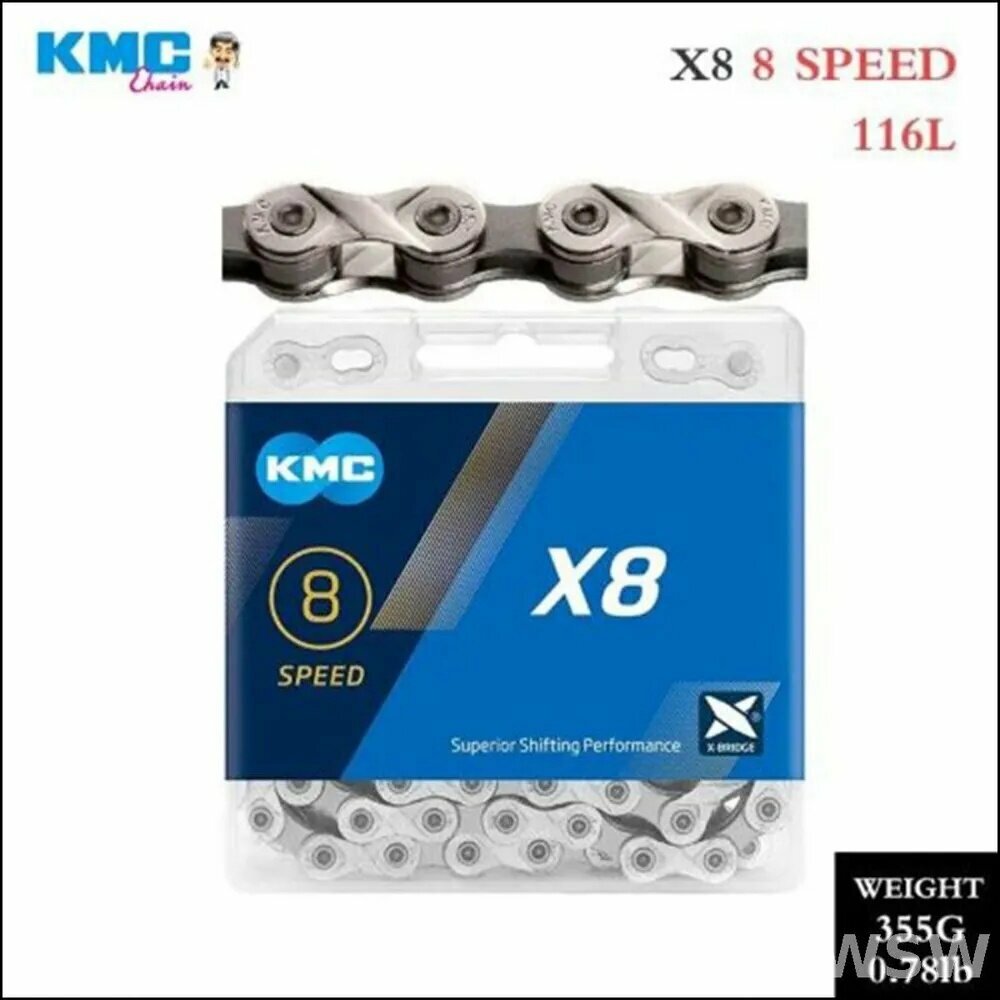 KMC X8 116/118L 8-скоростная велосипедная цепь серебристо-серого цвета, аксессуары для переключения передач, подходящие для Campy SRAM Shimano
