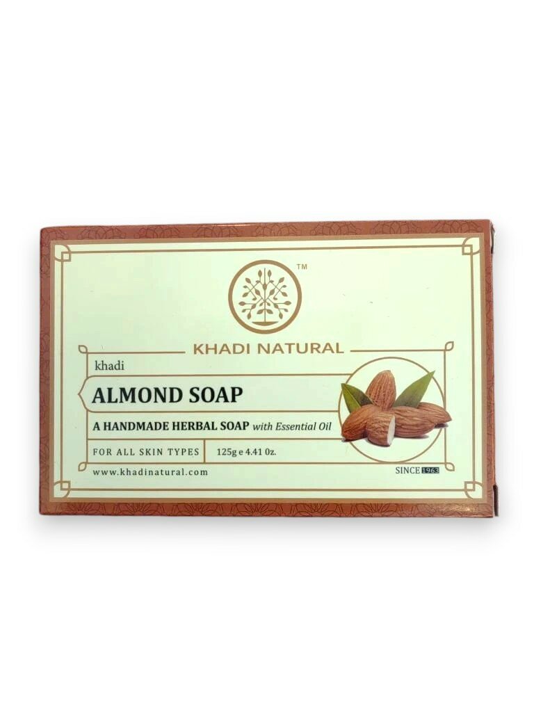 ALMOND Handmade Herbal Soap With Essential Oils, Khadi Natural (миндаль Мыло ручной работы с эфирными маслами, Кхади), в коробочке 125 г.