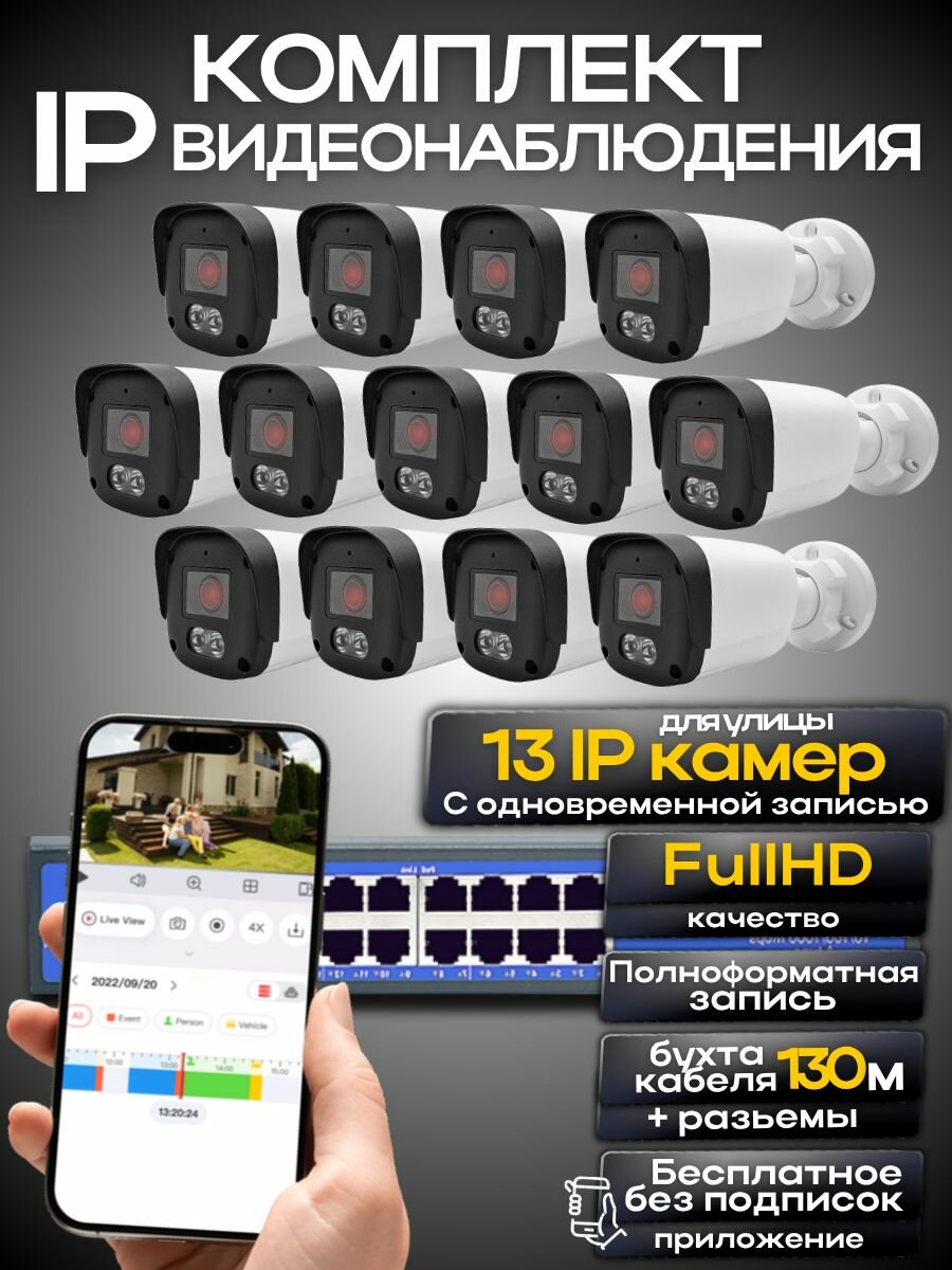 Комплект видеонаблюдения IP, 13 камер 2Мп, Ucam
