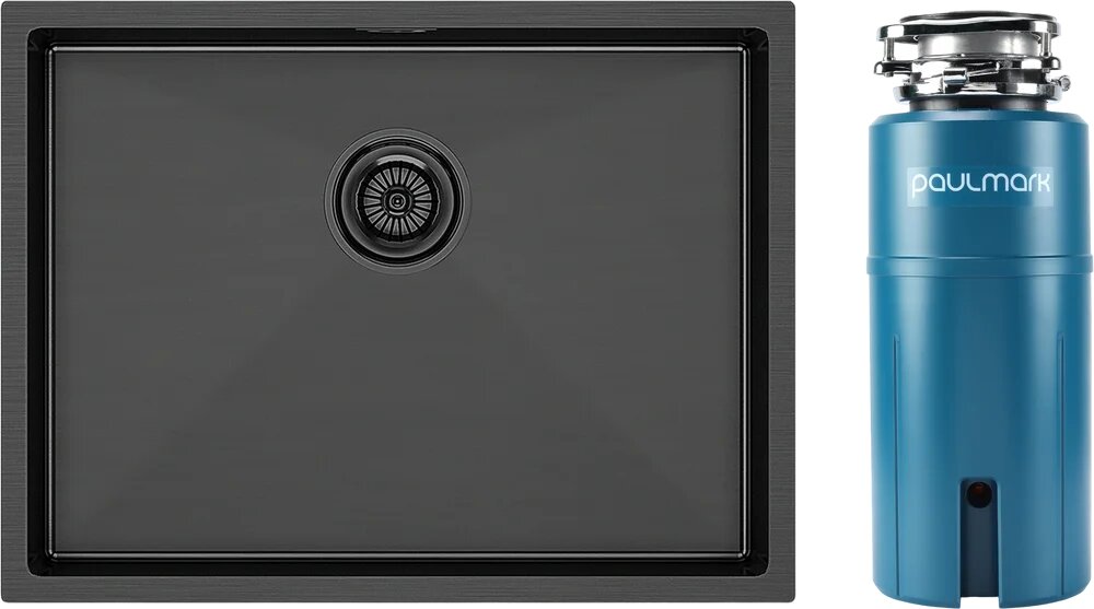 Комплект Мойка Paulmark Next PM215844-GM, вороненая сталь / Измельчитель Intenso I-PRO 1000
