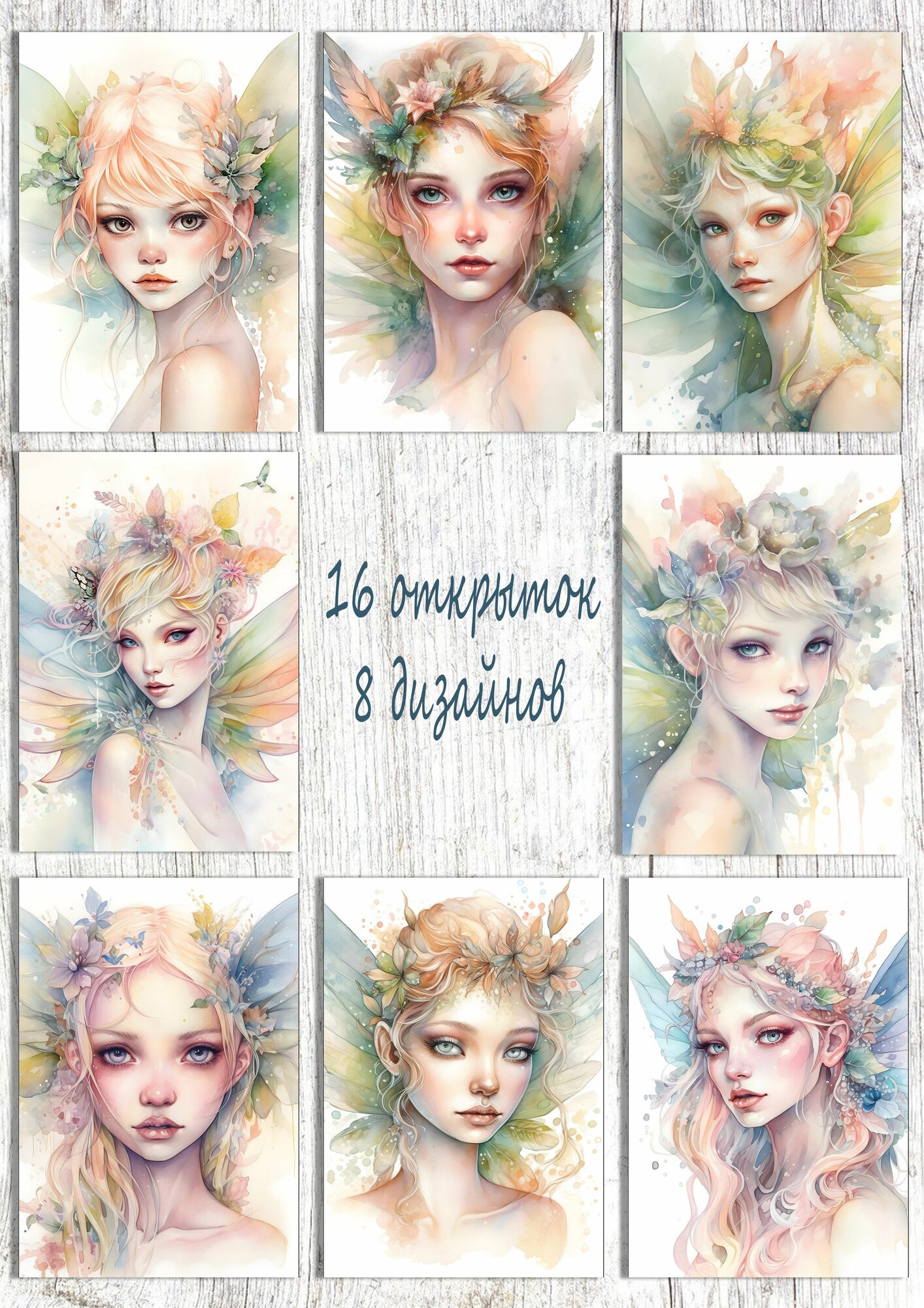 Открытки сказочные феи, 16 штук